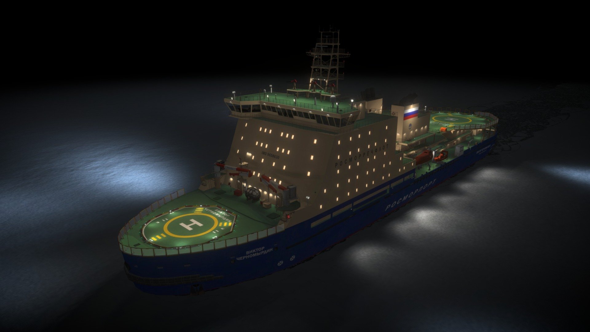 Icebreaker LK-25 Viktor Chernomyrdin Night Scene - 3D model by ...