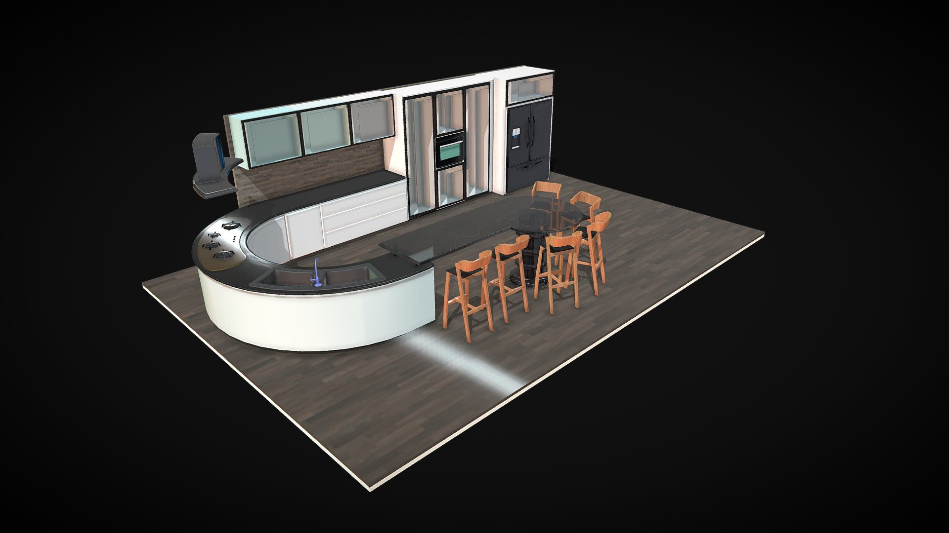 curved kitchen - 3D model by Hugo Armando Villadiego A (@HugoVilladiego ...