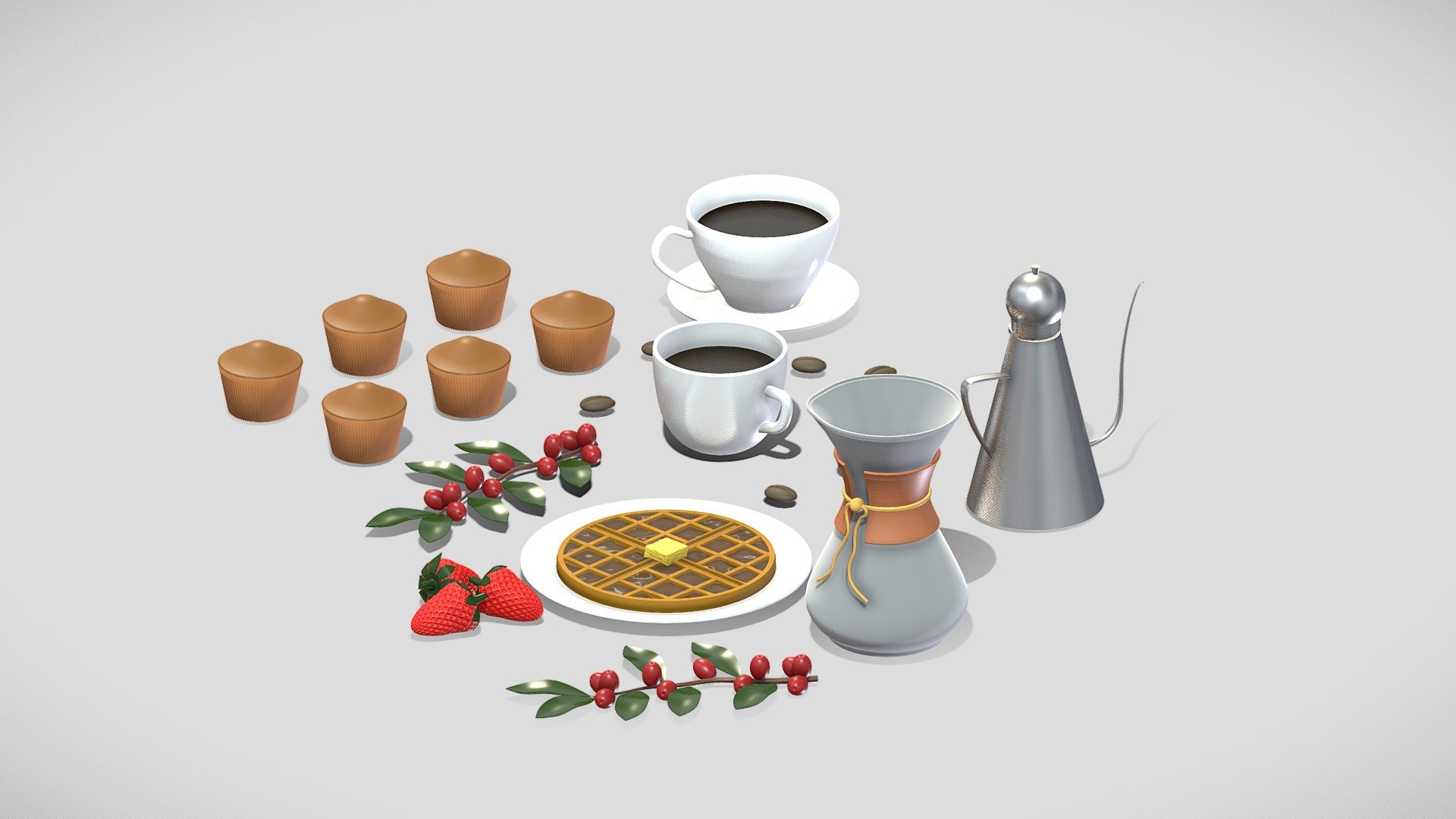 Set of stylized assets - 10 coffee elements - Buy Royalty Free 3D model ...