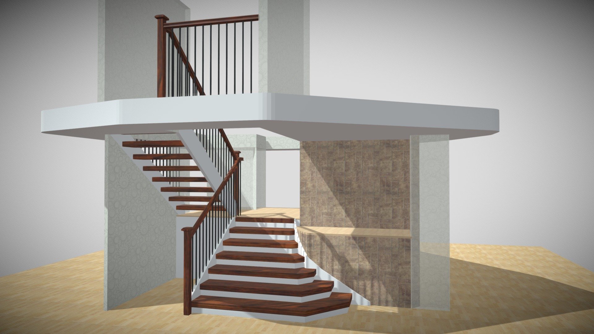 Jatoba Open-riser Closed-stringer stair - 3D model by TopTreadStairways ...