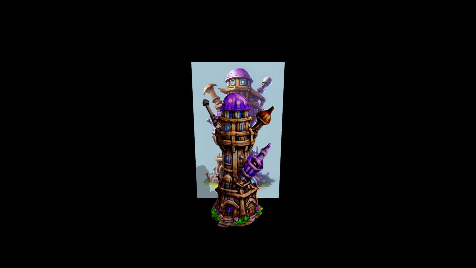 cartoon-like toy house with a purple roof. The - Download Free 3D model ...