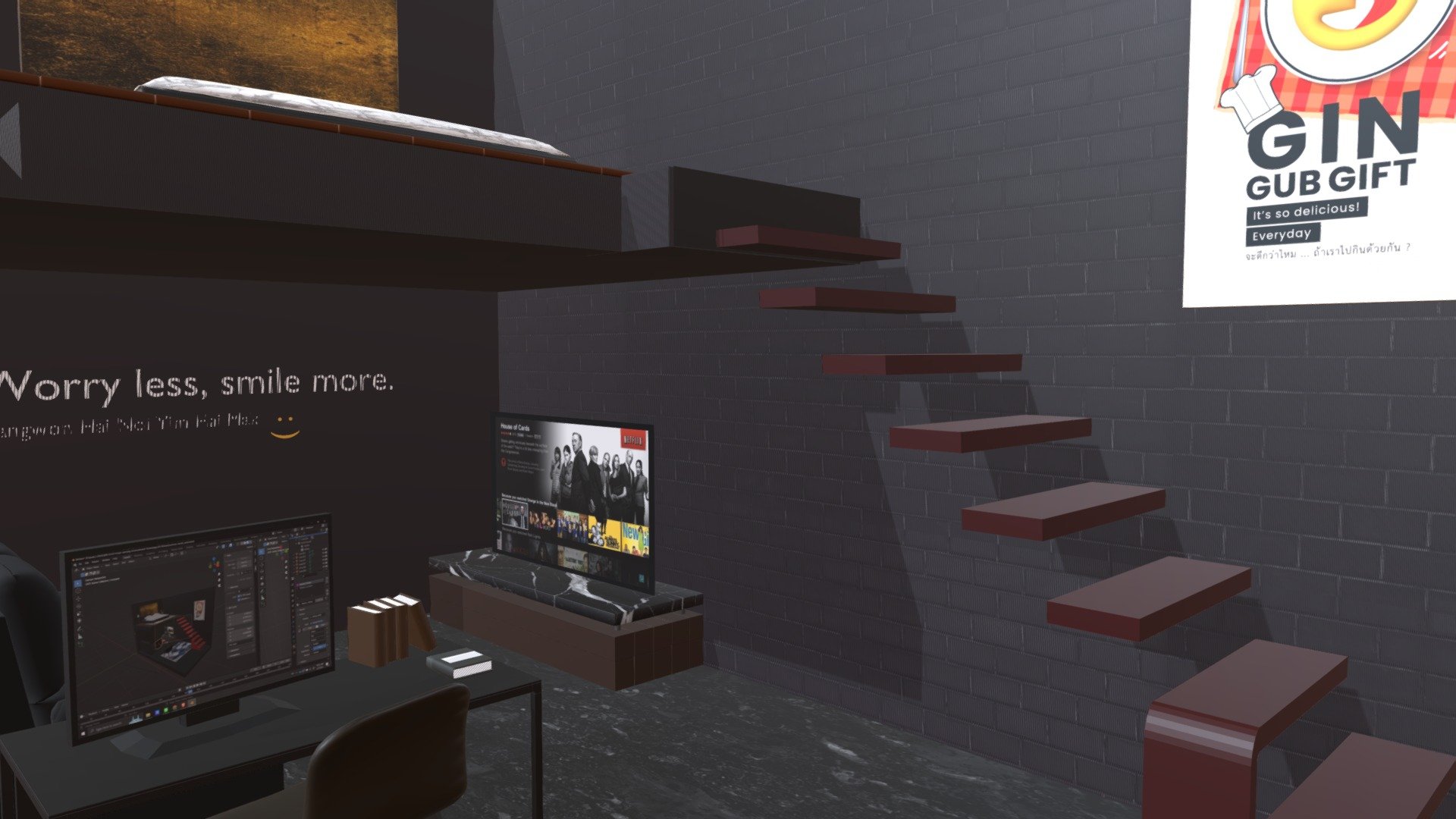 Dark modern room - 3D model by Nopparat Sabaykan (@s6402051856520 ...