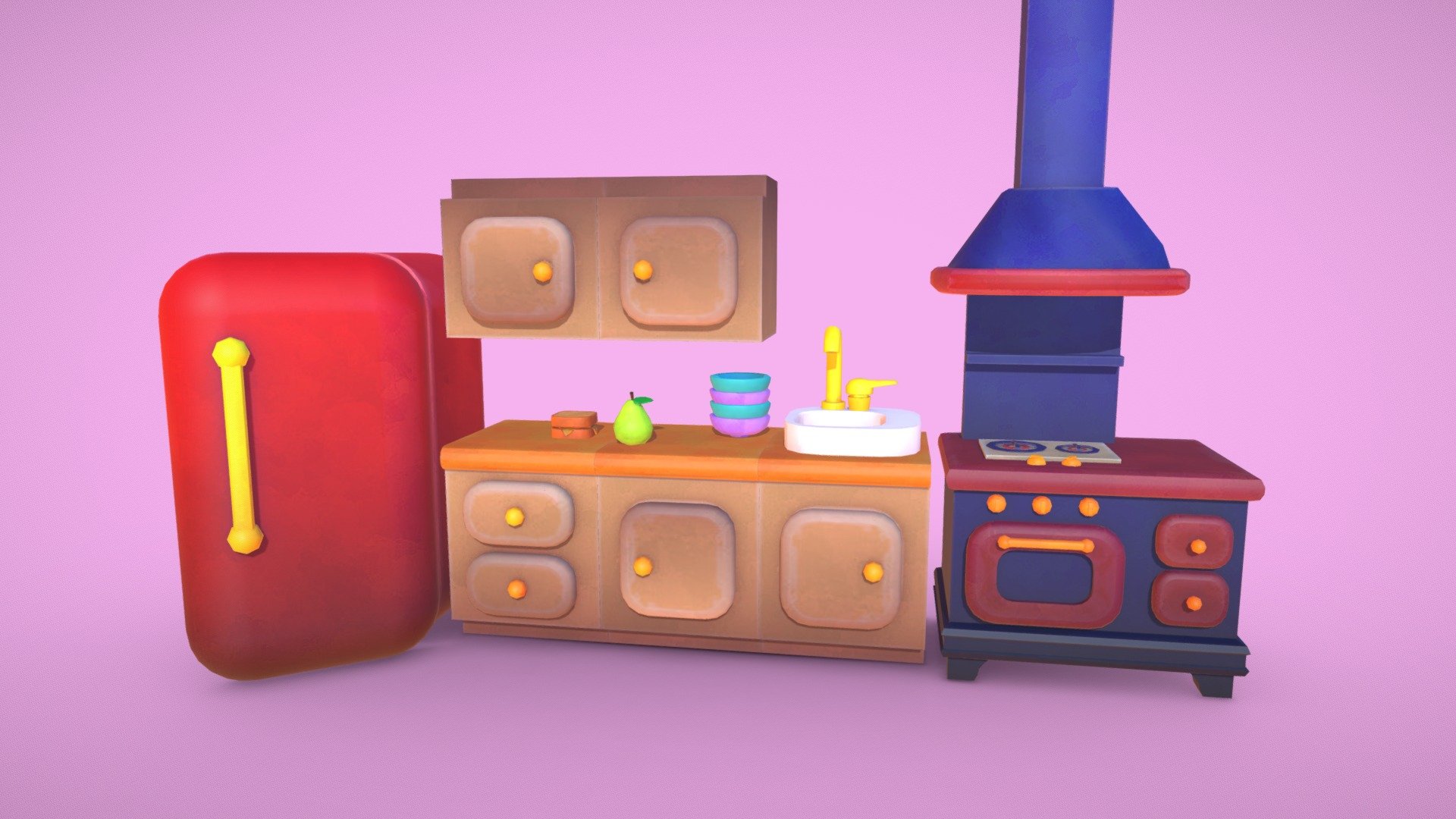 Low Poly Stylized Kitchen Pack - Buy Royalty Free 3D model by Coco ...
