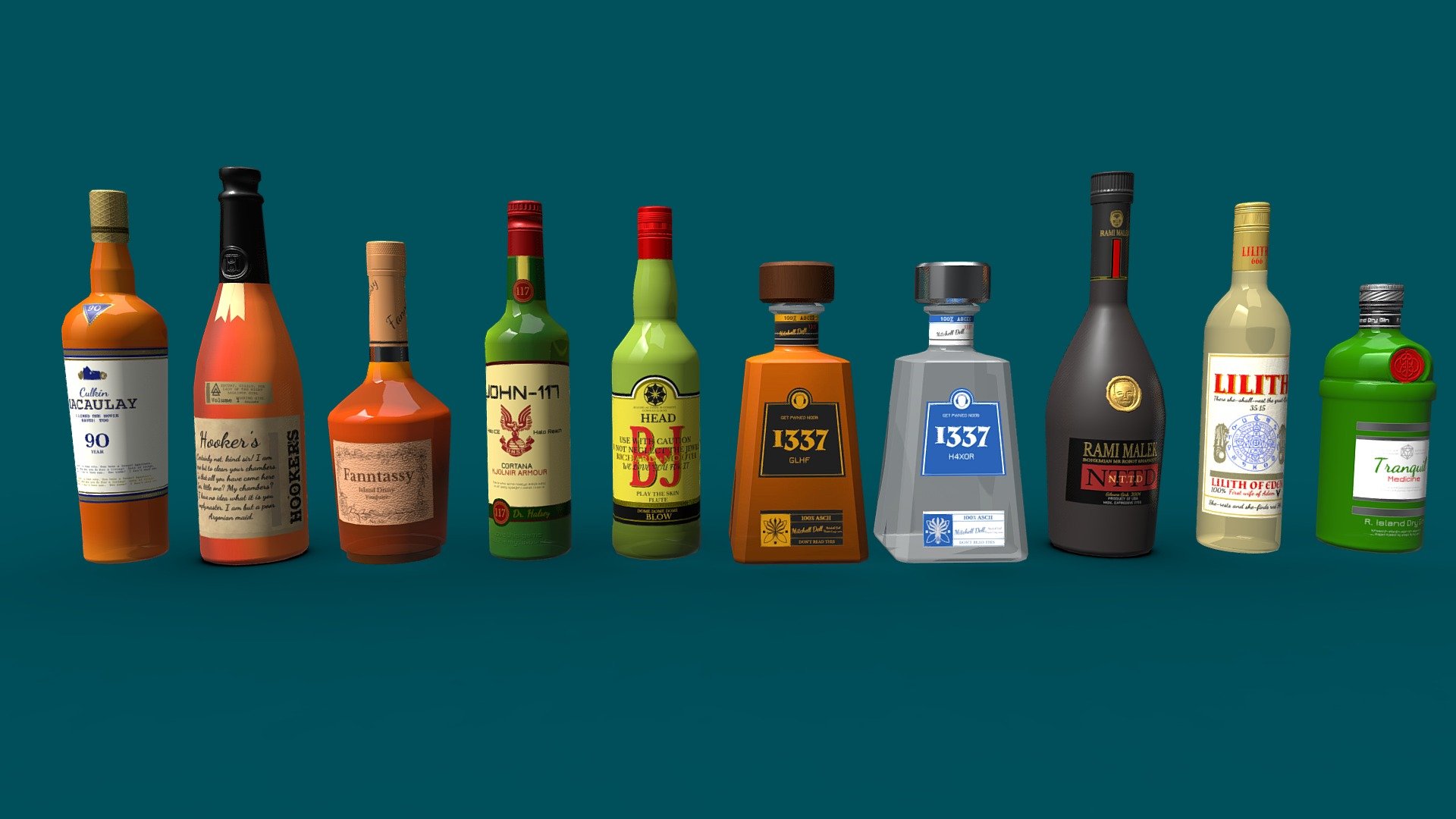 Liquor Bottles 1/5 - 3D model by dellmitch [561cf0e] - Sketchfab