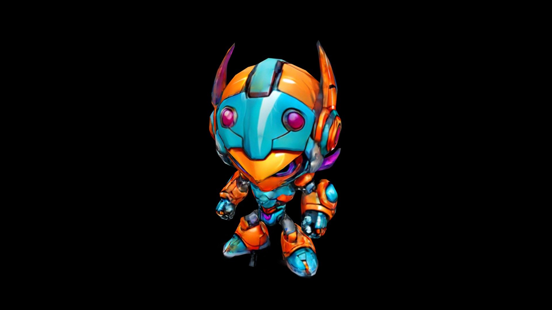 An angry cartoon robot with orange and blue armo - Download Free 3D ...