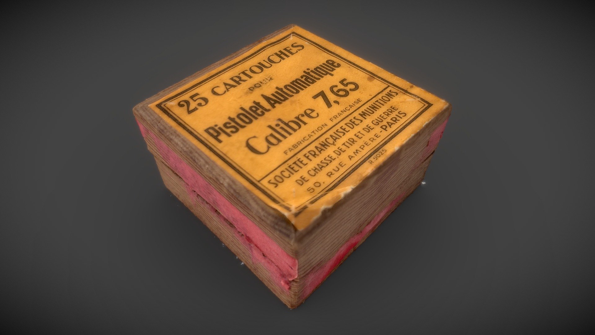 Vintage French 7.65mm calibre pistol ammo box - Download Free 3D model ...