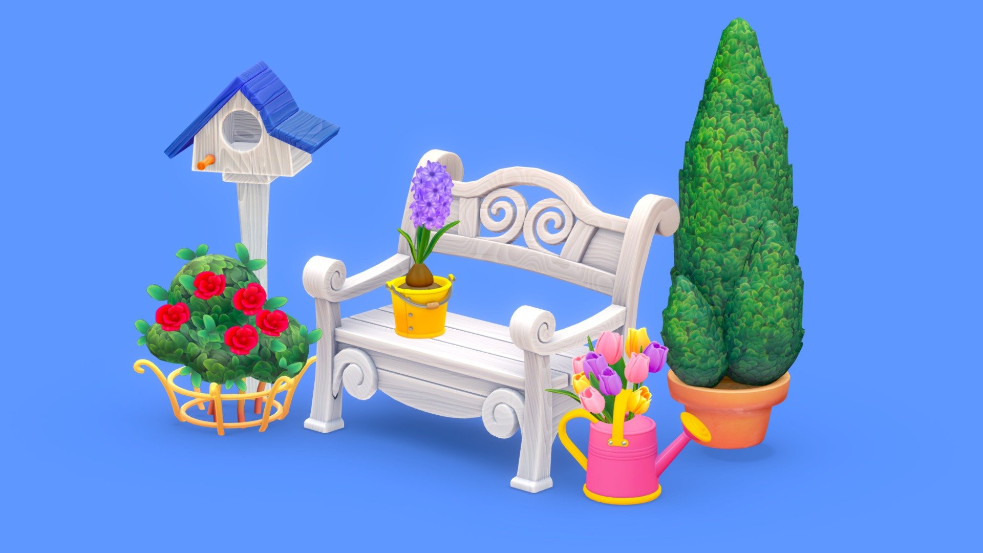 Little Bench in Springtime - 3D model by Stylized Box (@Stylized_Box ...