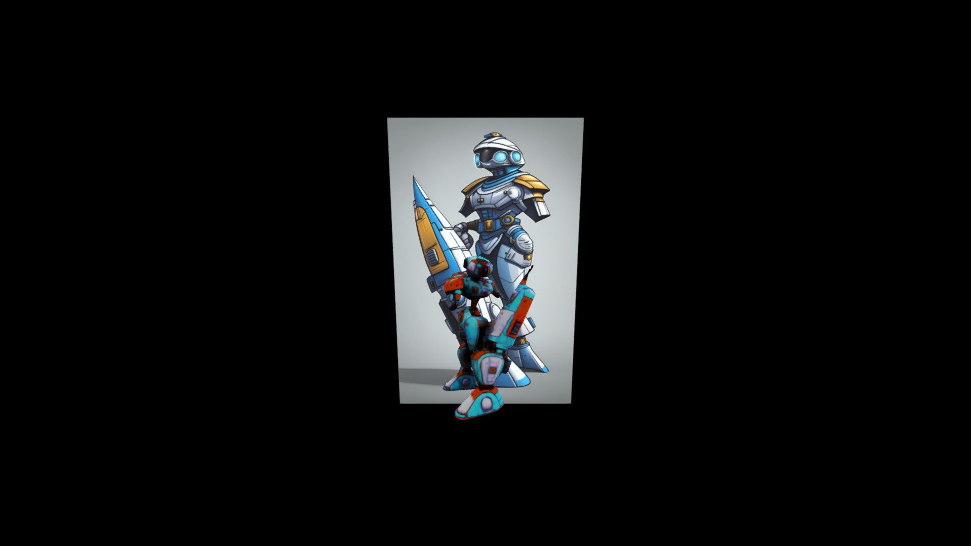 "Blue and white robot with a sword and shield" - Download Free 3D model ...