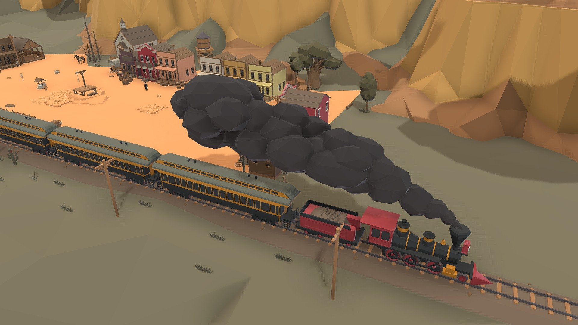 Low polygon western desert house building train - Buy Royalty Free 3D ...
