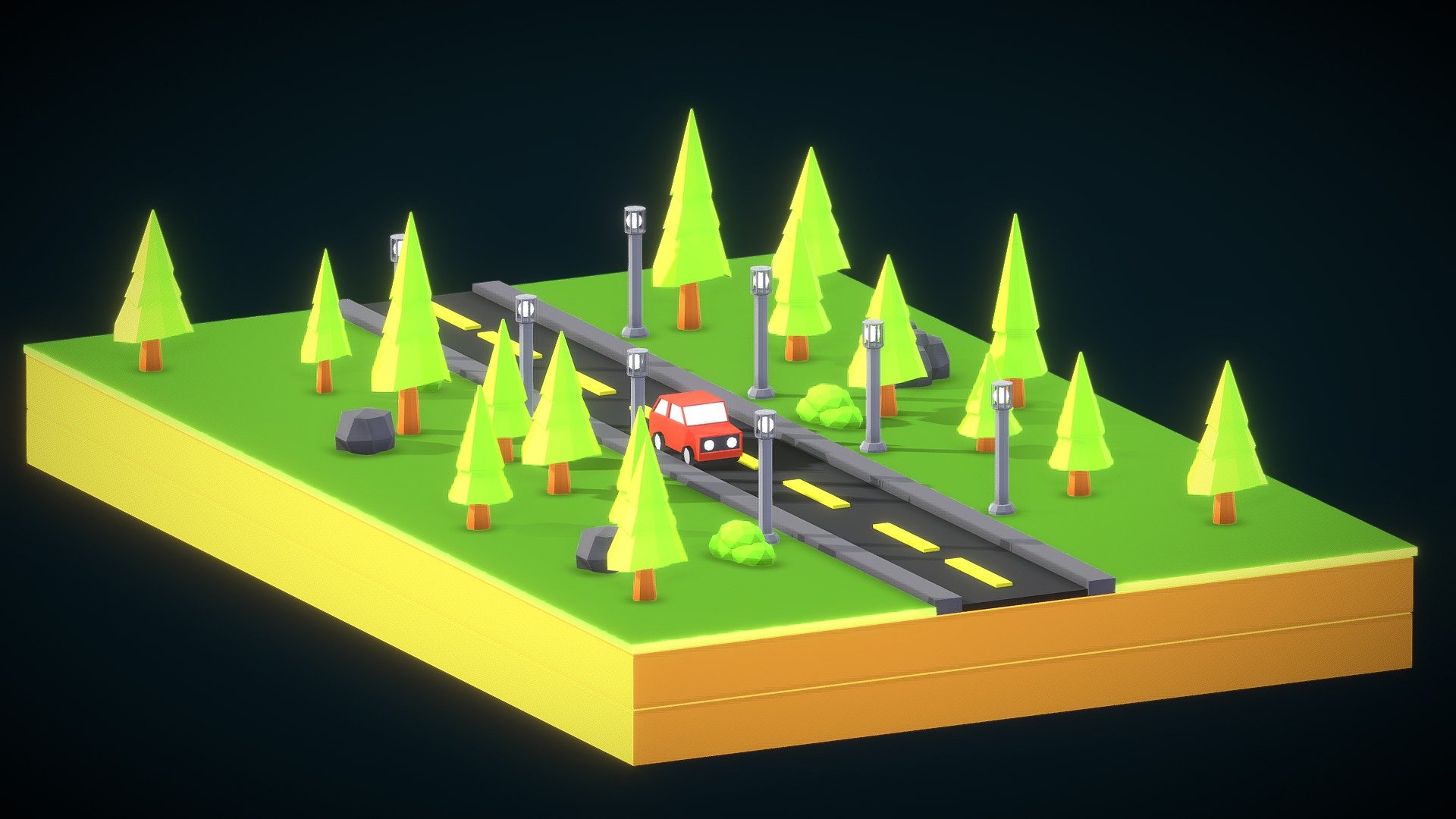 LowPoly Isometric Forest With a Car - Download Free 3D model by ...