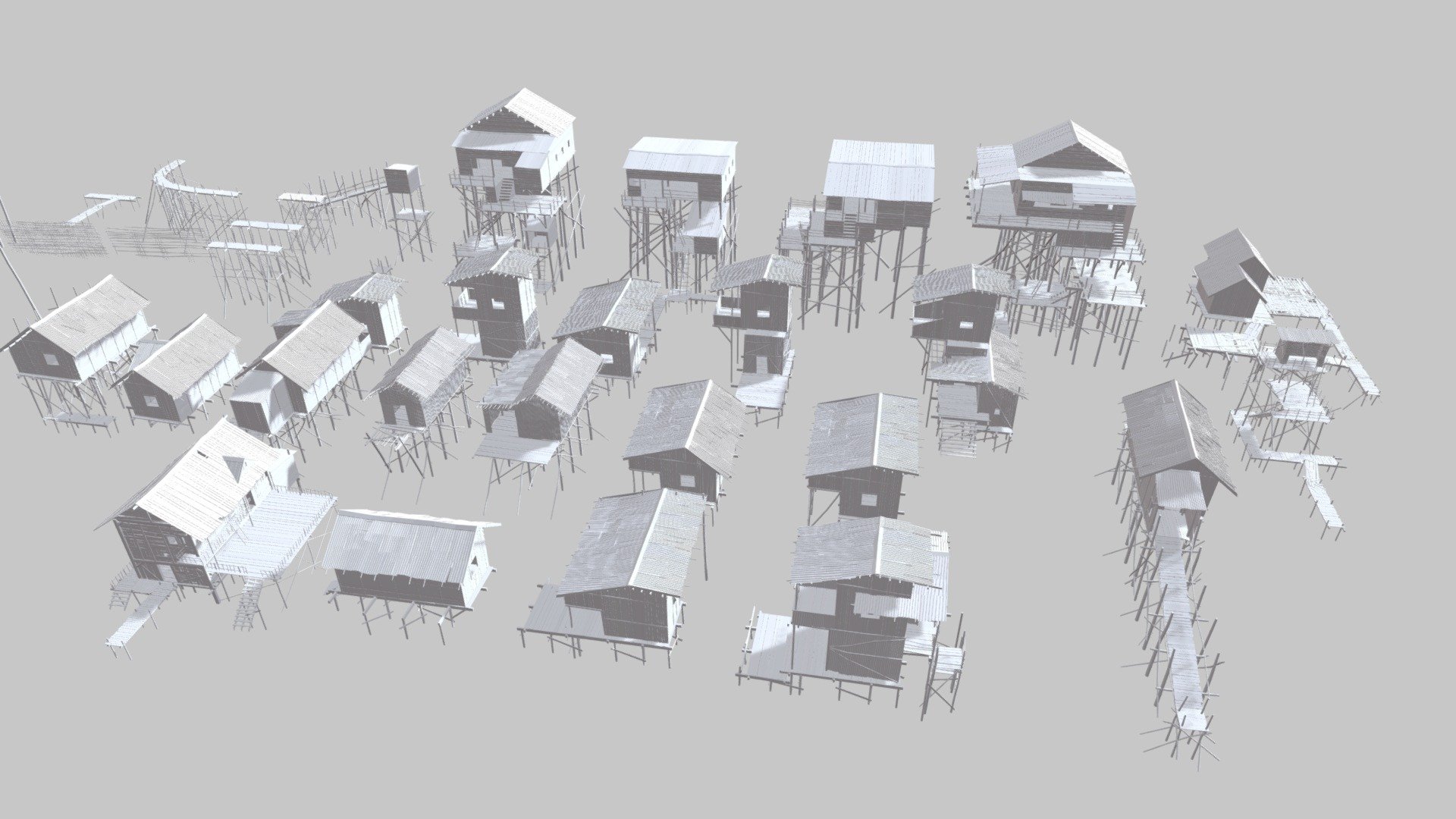Kitbash Pack - Village on Stilts - Download Free 3D model by TetraCG ...