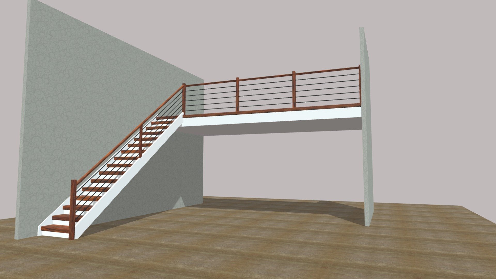 Davis Sapele stair w/ horiz iron bars - 3D model by TopTreadStairways ...