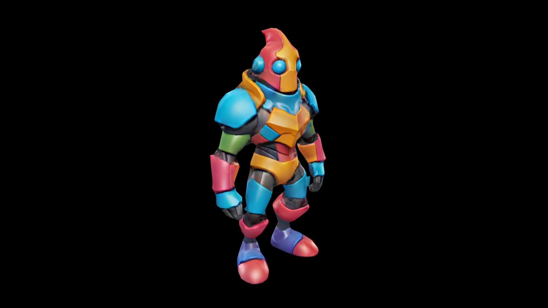 A robot with a rainbow color scheme stands in fr - Download Free 3D ...