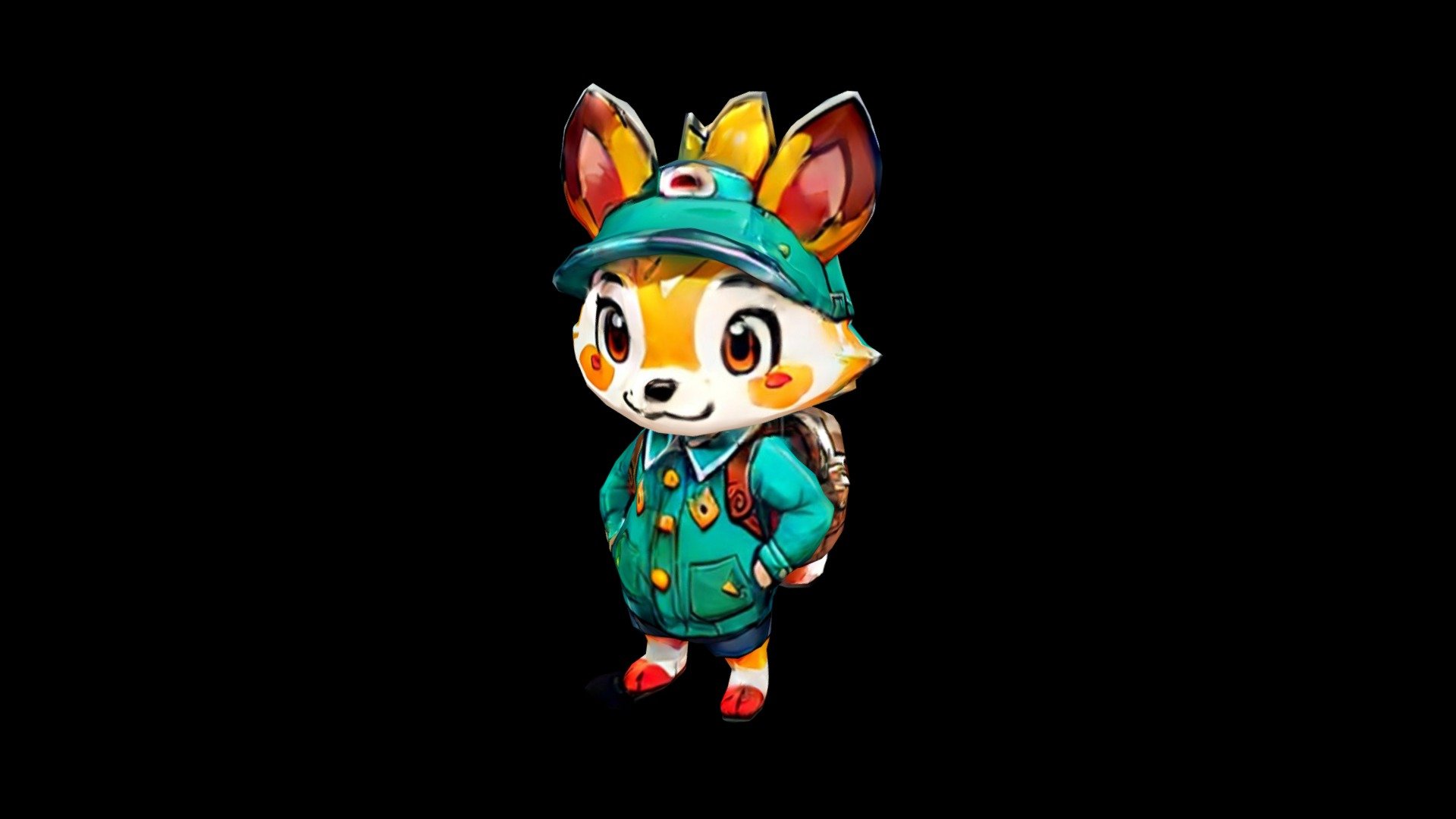 A tan and white fox wearing a green hat, jacket, - Download Free 3D ...