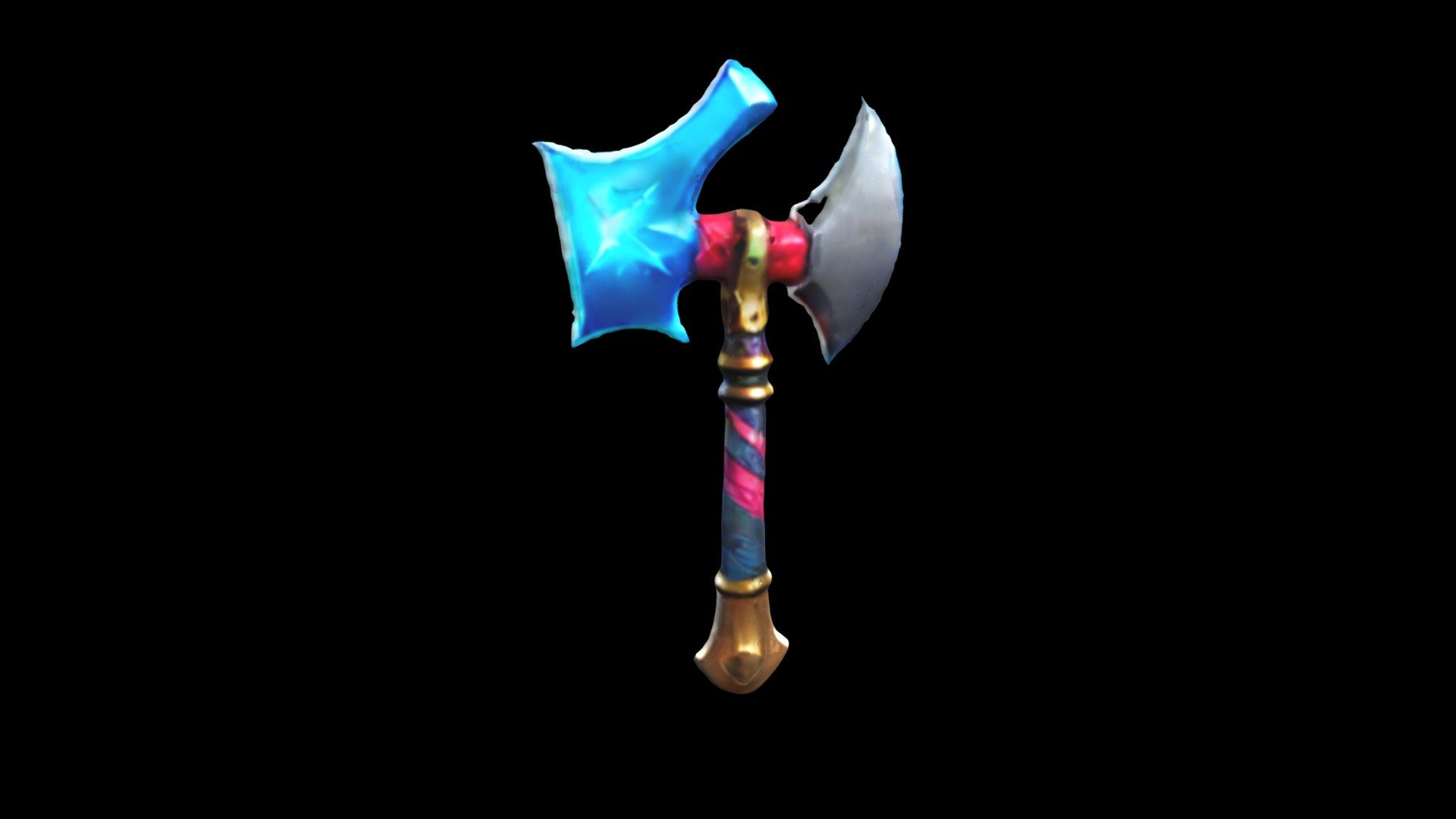 A three-headed battle axe with a vibrant blue he - Download Free 3D ...