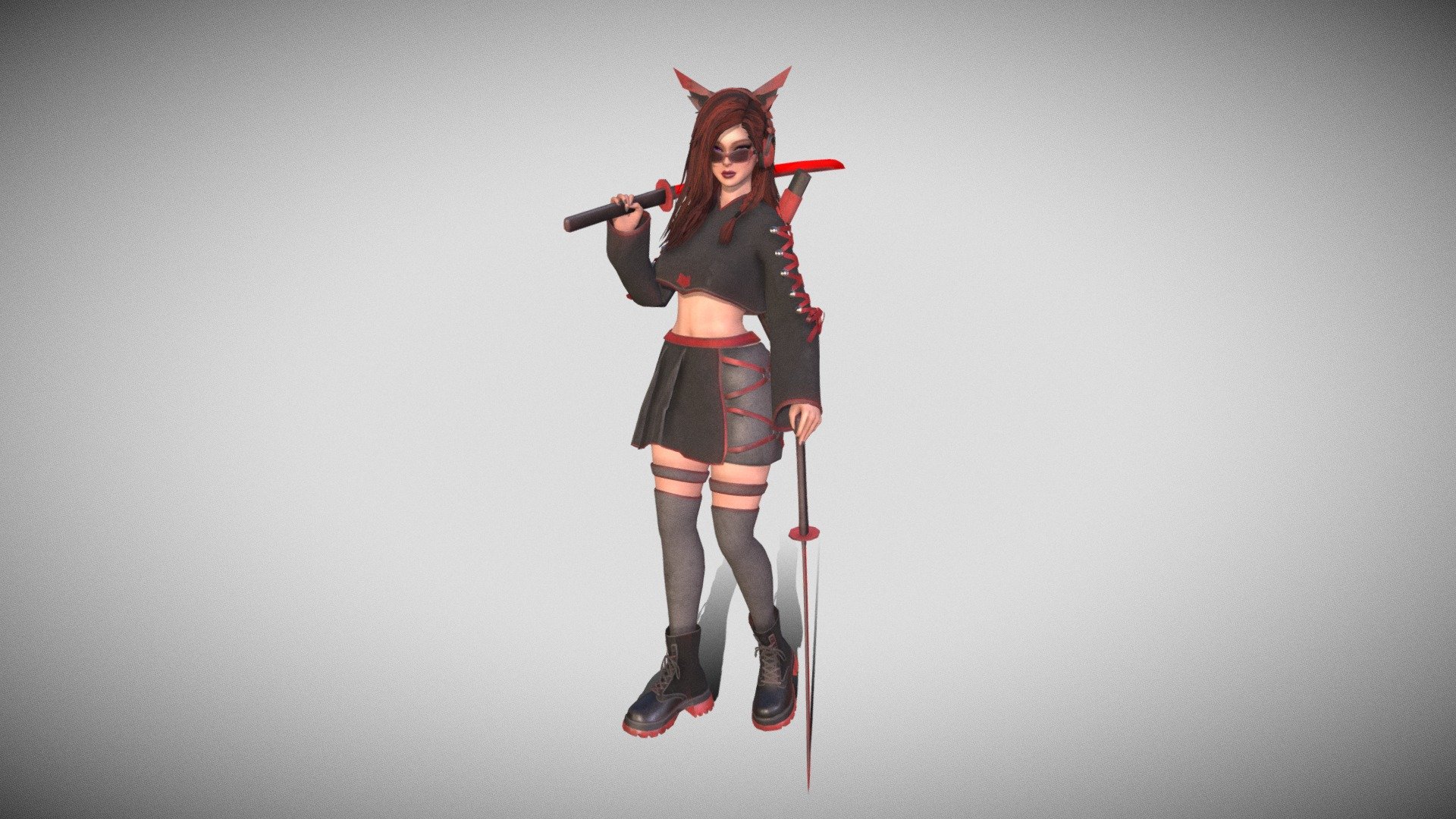Sci-fi Fox Girl With Katana - 3D model by MoonCat (@di-luna) [5b2f3ad] - Sketchfab