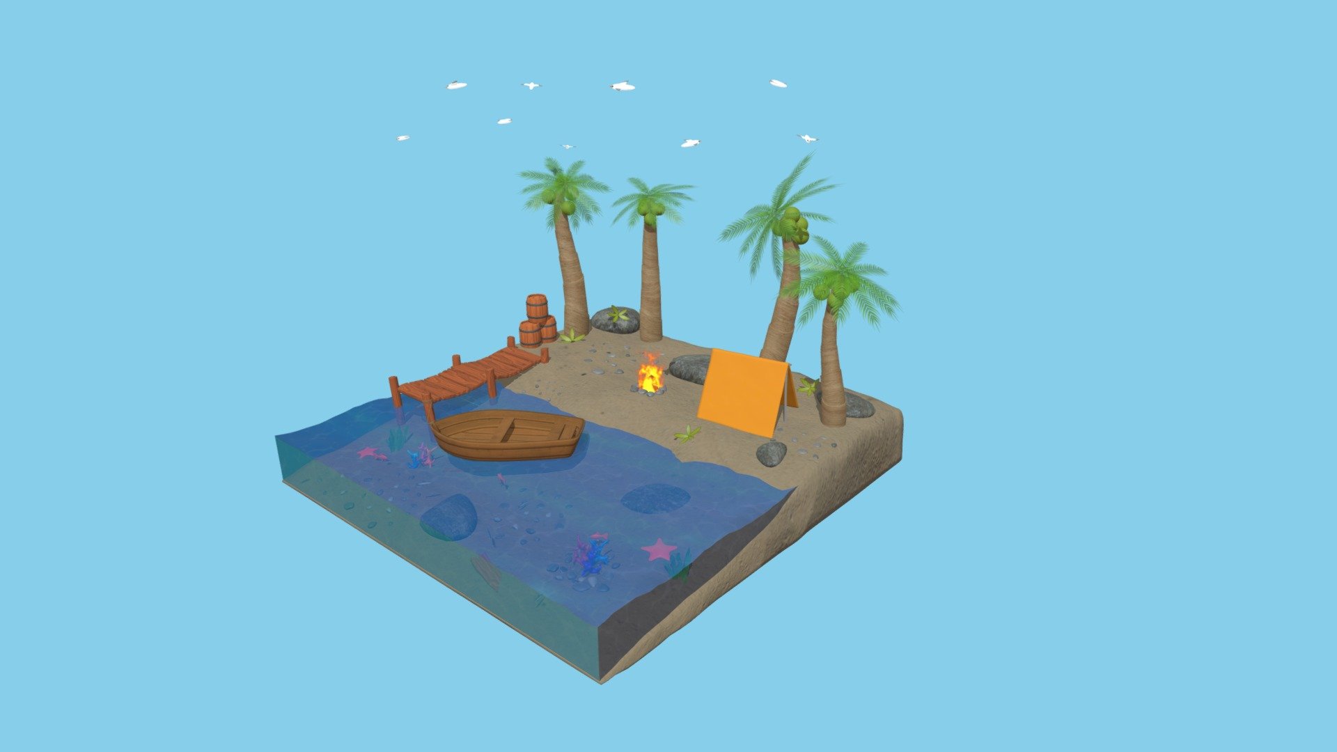 Beach island diorama - 3D model by Nurlan_Idrisov [5b5c2a5] - Sketchfab