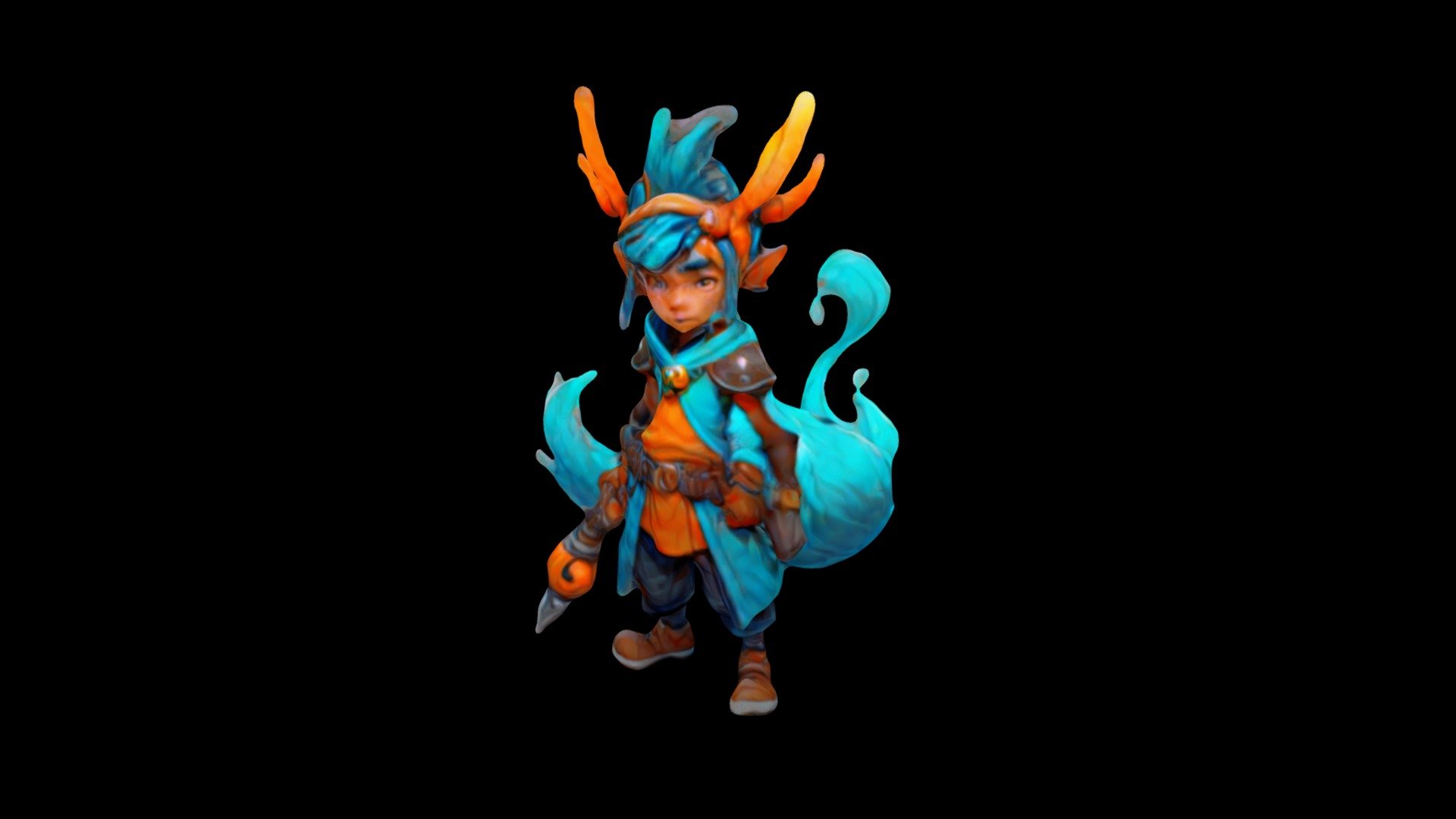 a blue skinned creature with orange horns and a - Download Free 3D ...
