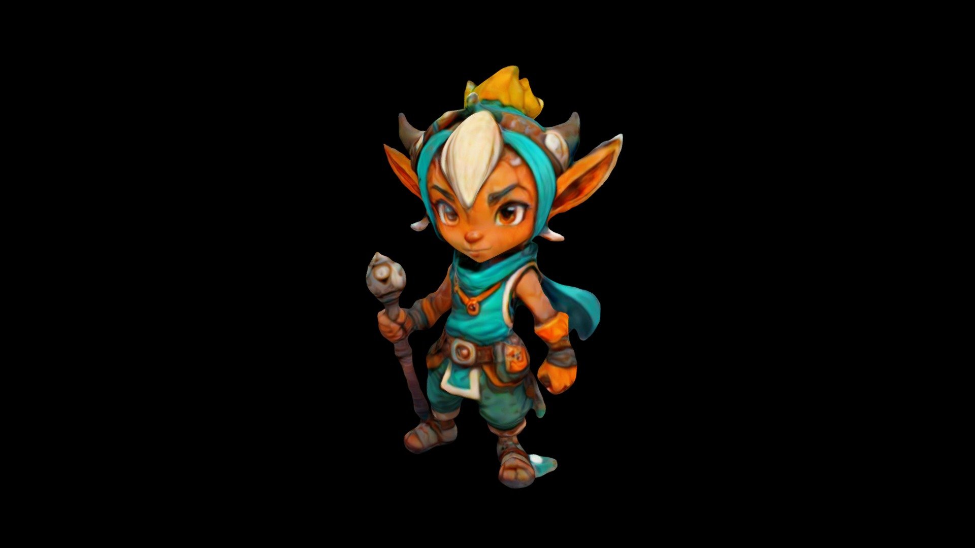 a cute cartoon elf holding a staff the elf has o - Download Free 3D ...