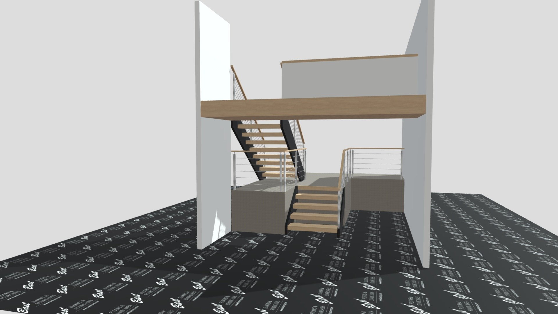 box tread cable system w/ wood handrail - 3D model by Bast floors and ...