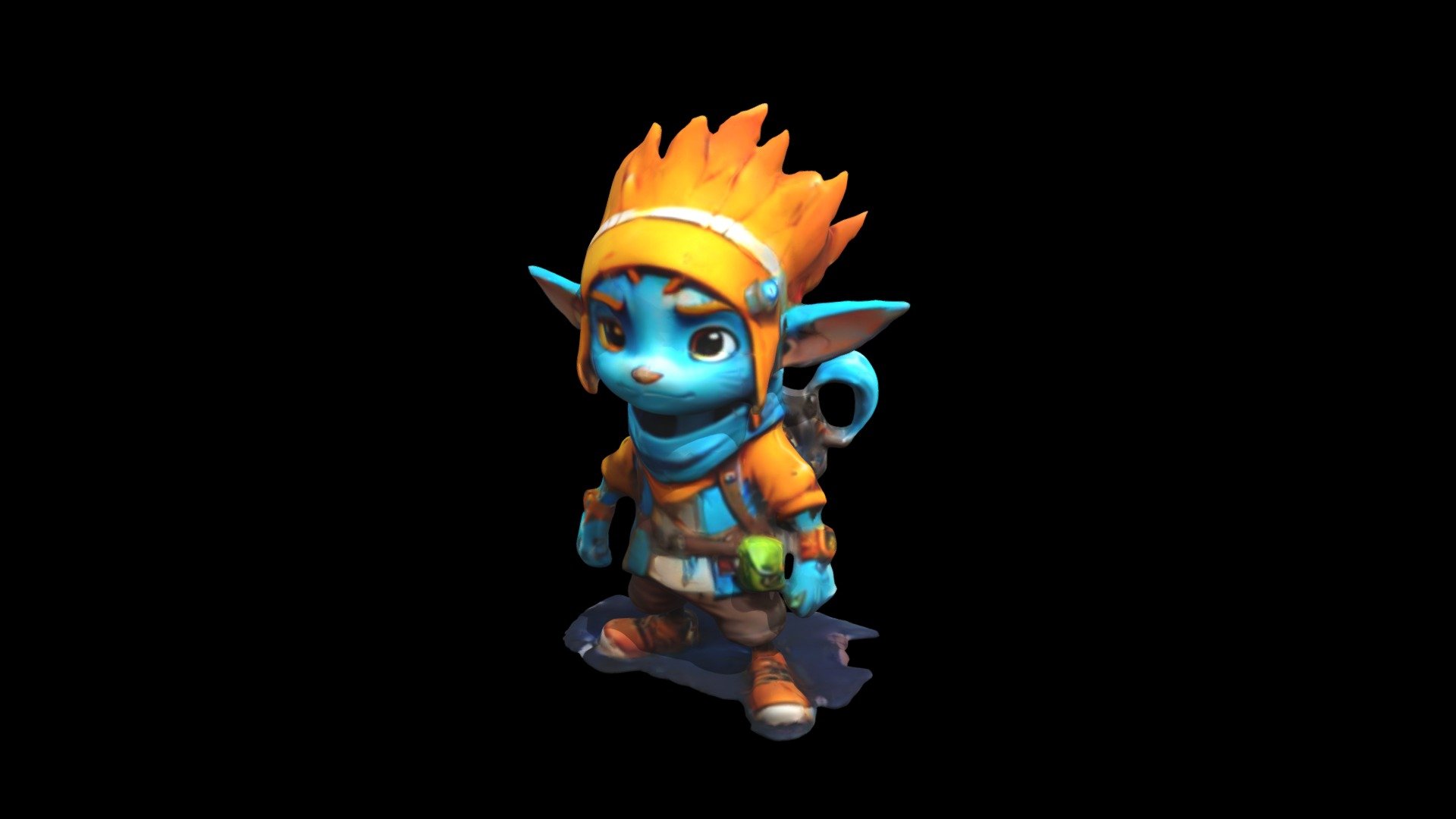 a blue and orange cartoon character with a ba - Download Free 3D model ...
