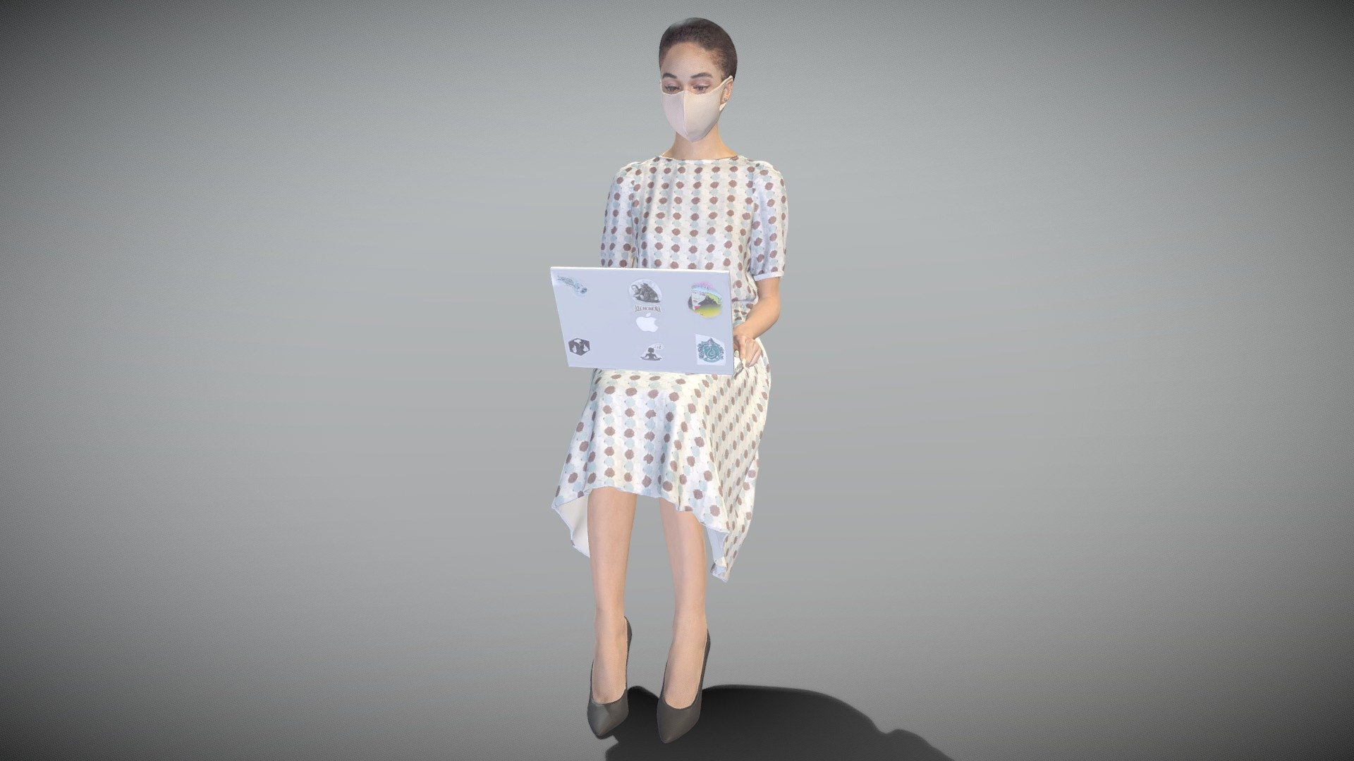 Beautiful woman sitting and using laptop 285 - Buy Royalty Free 3D ...