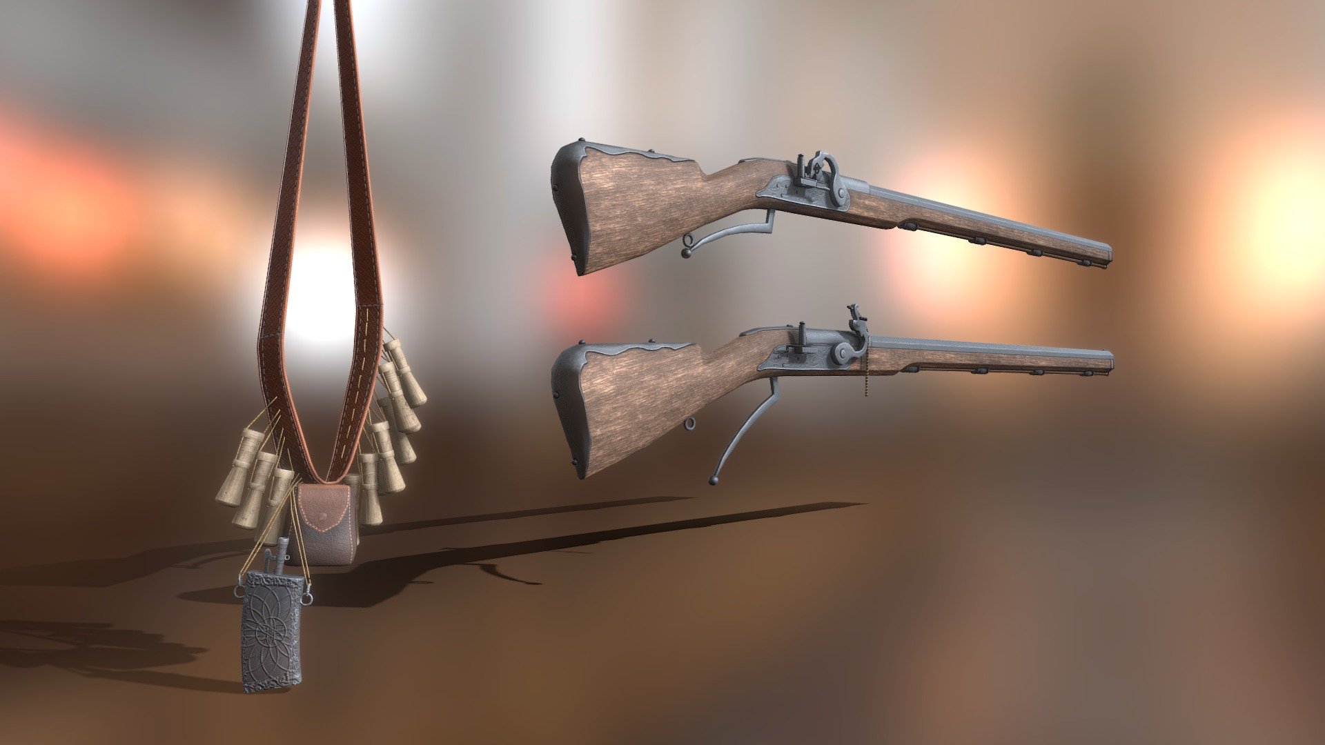 Matchlock muskets and bandolier - 3D model by visualdimension [5c9f039 ...