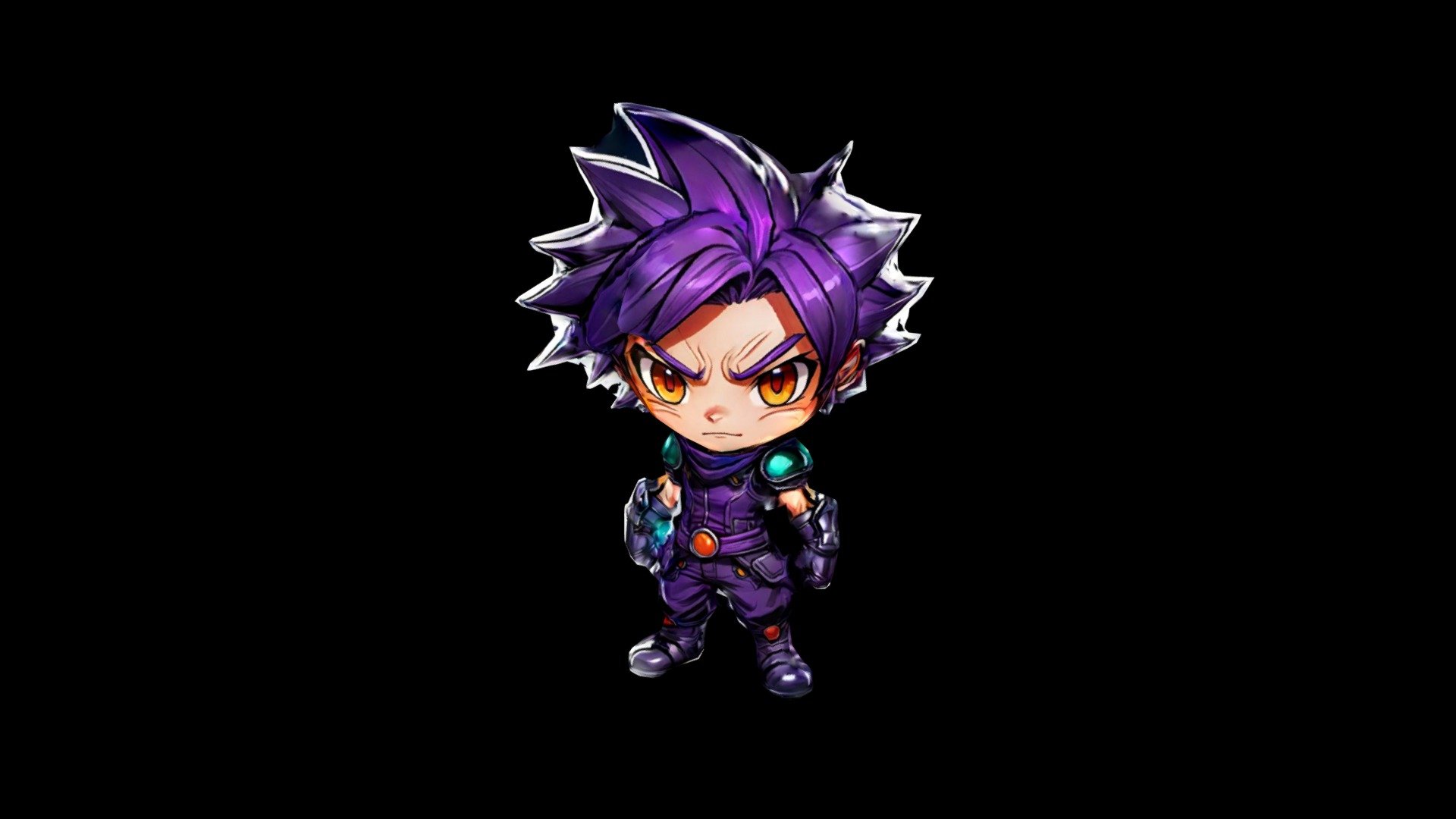 A chibi-style character with purple spiky hair a - Download Free 3D ...