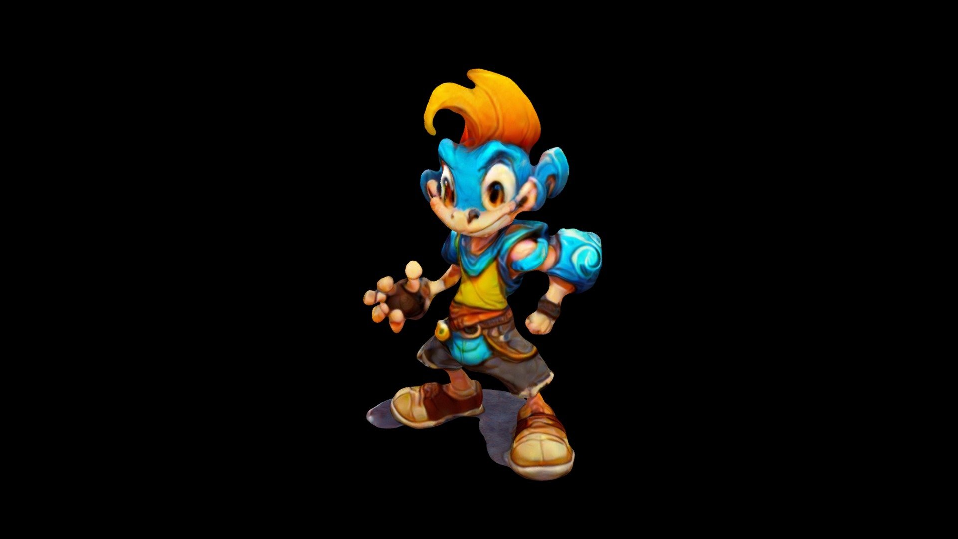 a blue monkey character dressed in a yellow and - Download Free 3D ...