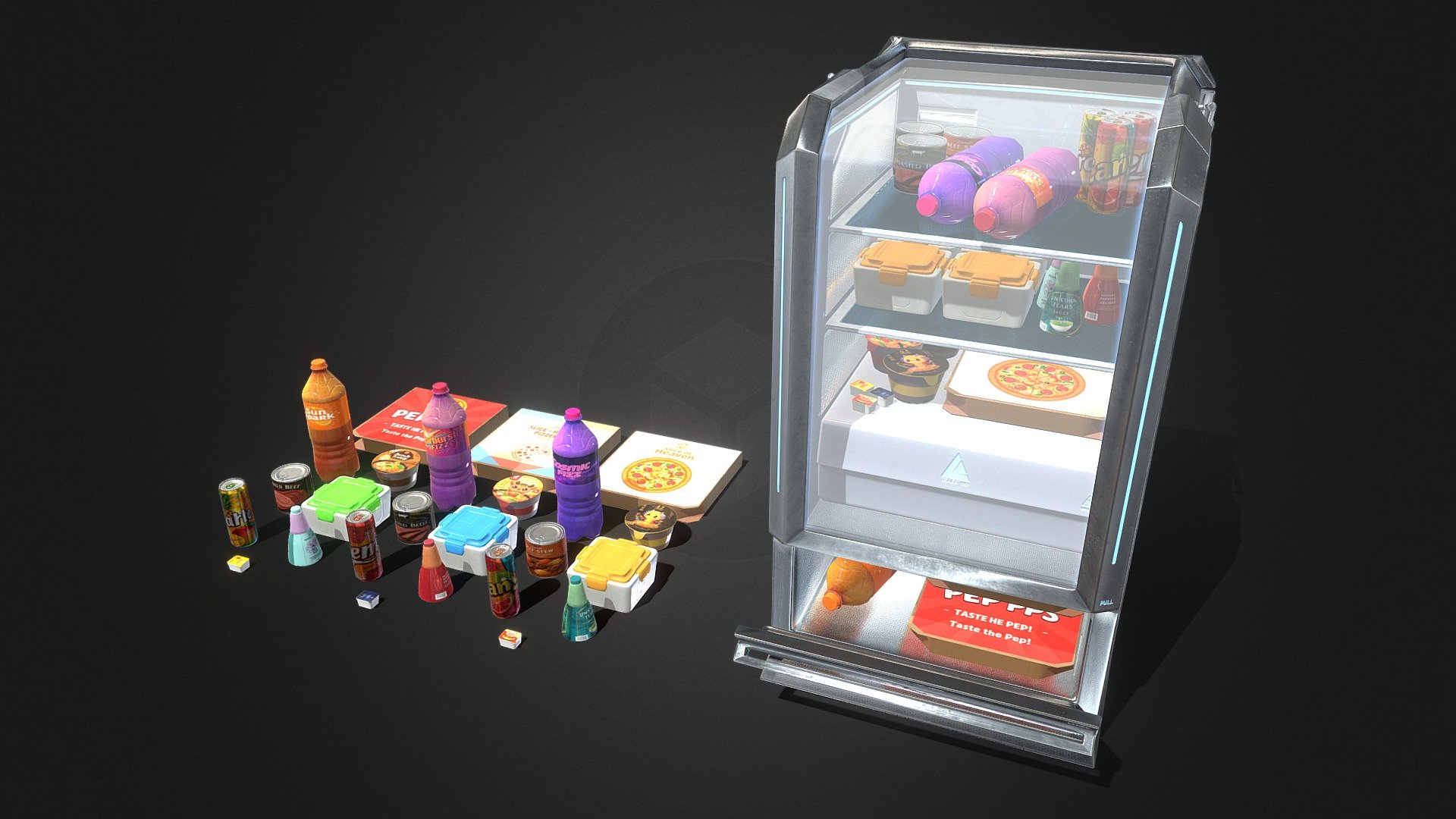 Cyber Fridge with props - 3D model by DeonSam [5d31e45] - Sketchfab