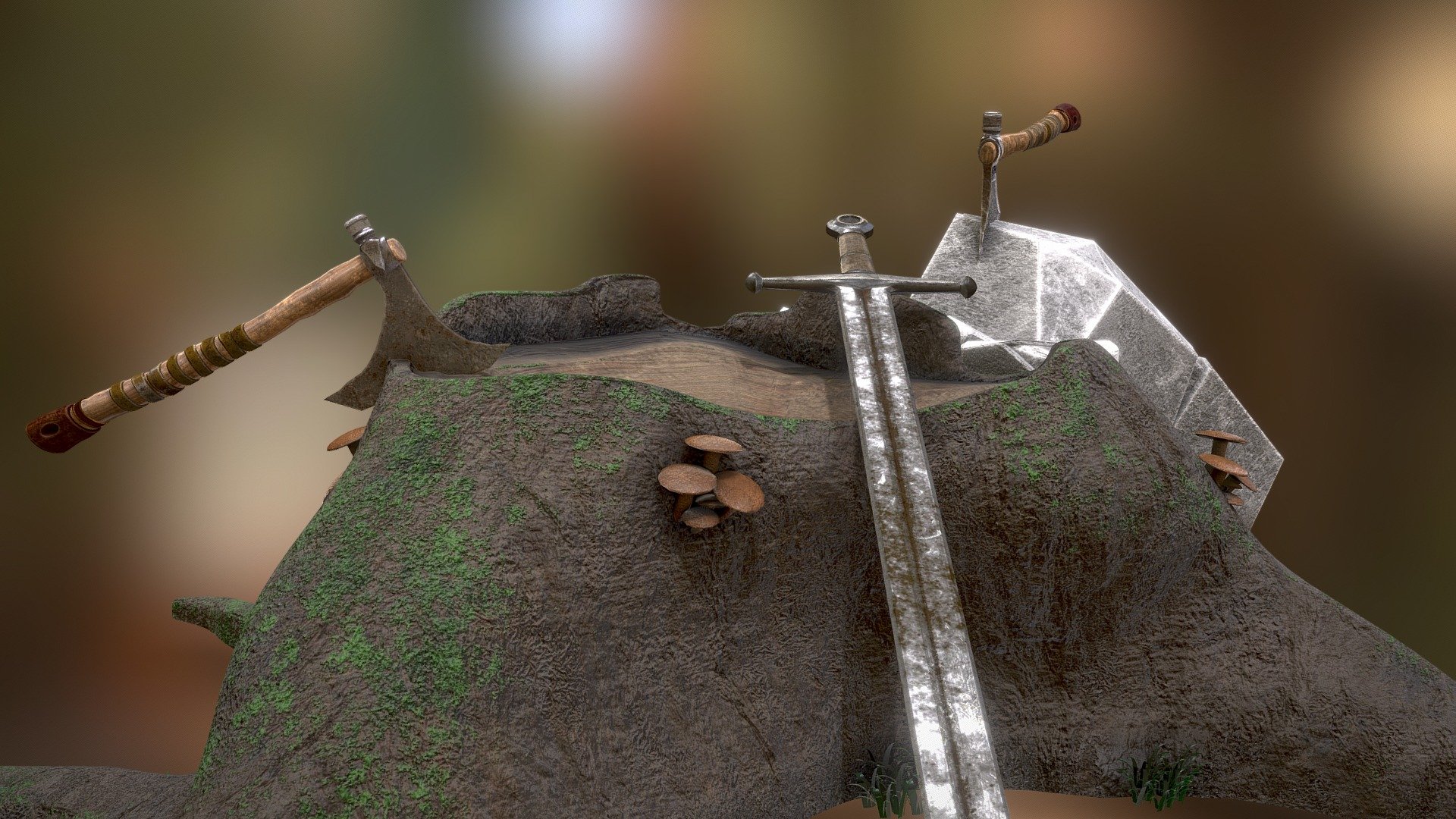 Axe & Sword Weapon Scene - 3D model by Samuel Willmott (@samuel ...