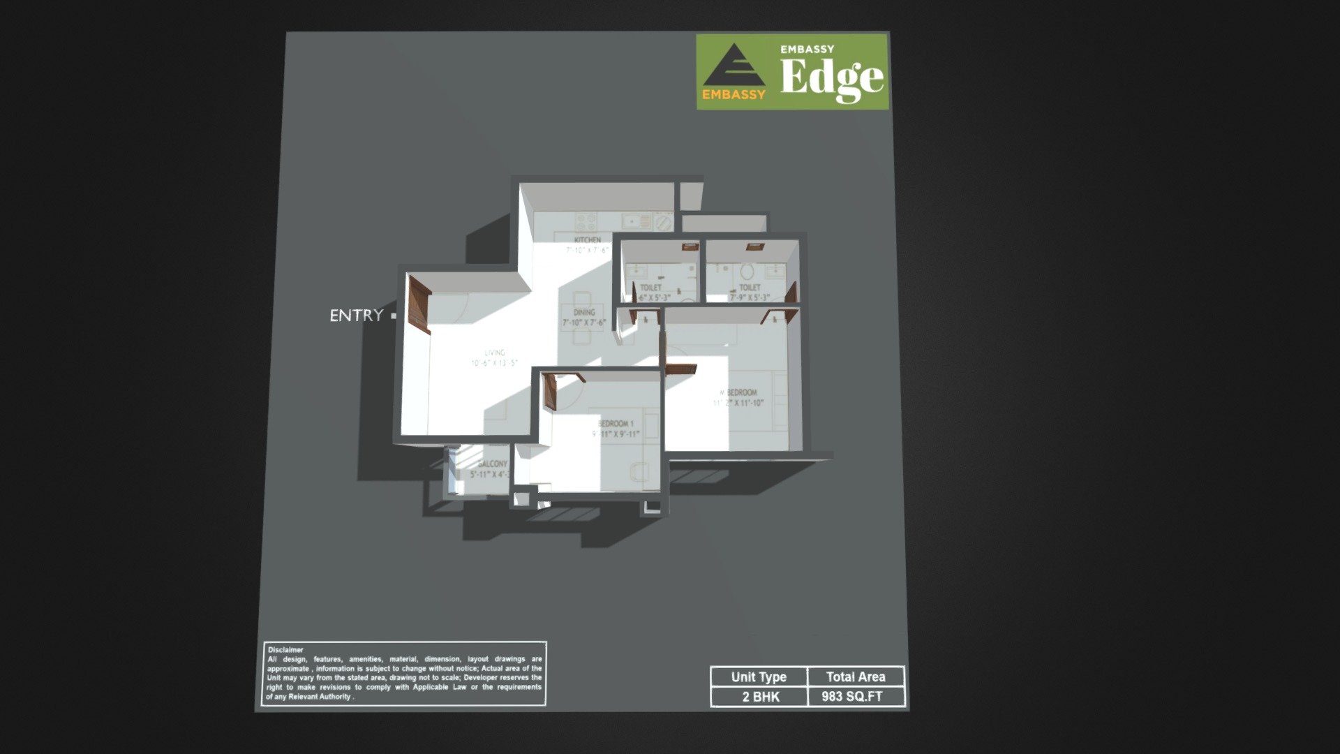 Embassy Edge 2BHK 983 Sq. Ft. - 3D model by SquareYards (@square-yards ...