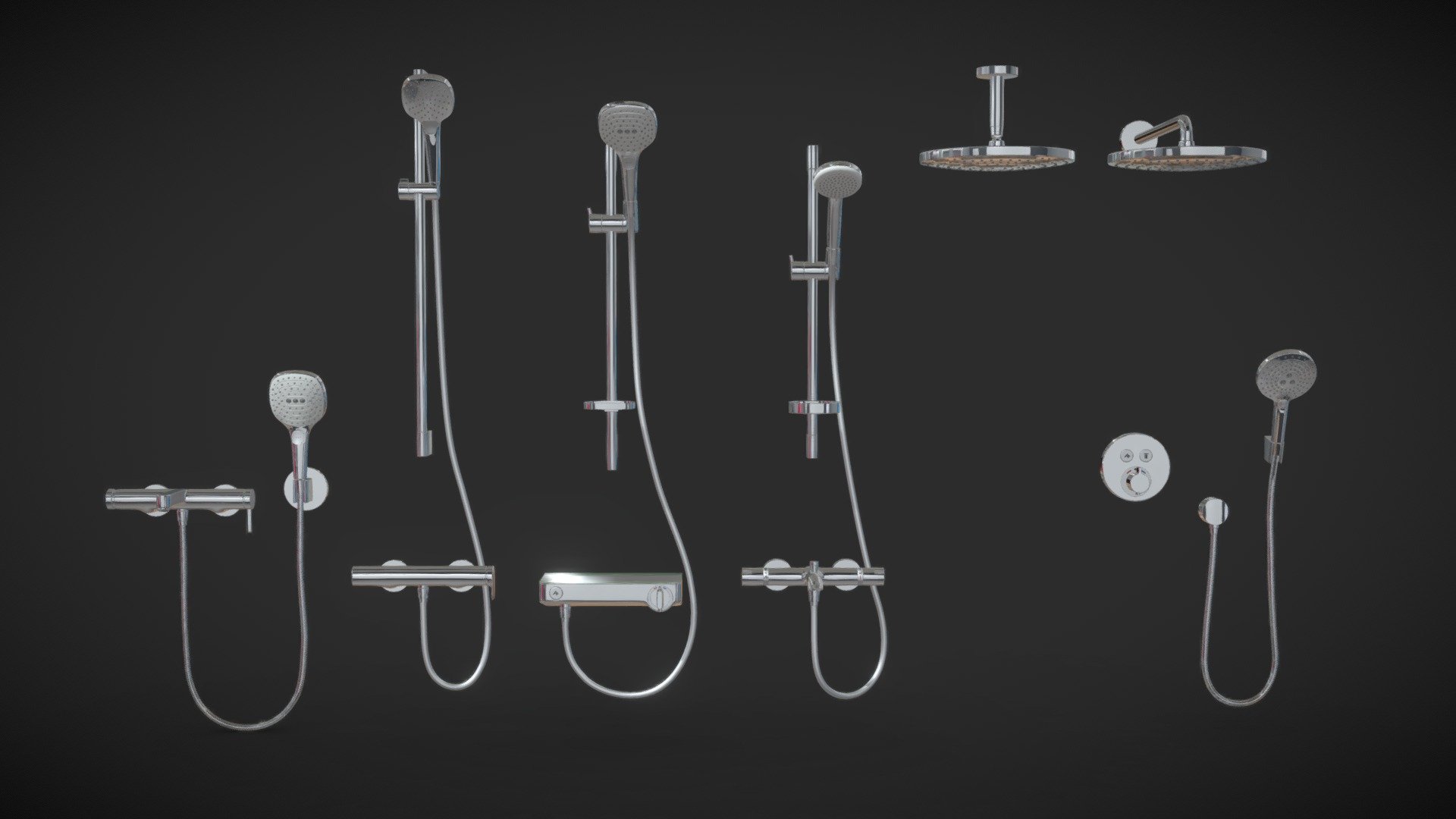 Faucets and shower systems Hansgrohe set 159 - Buy Royalty Free 3D model by madMIX [5e02ff0 ...
