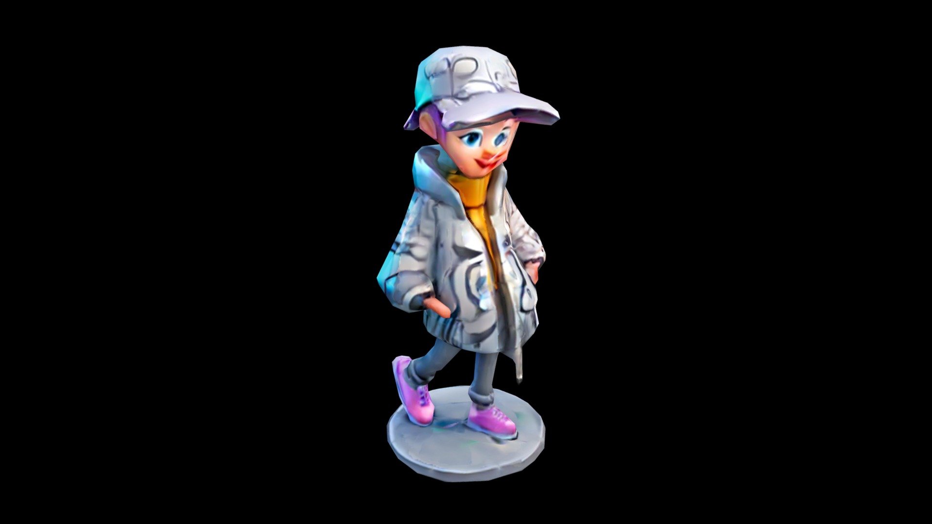 A girl with purple hair is standing on a gray ba - Download Free 3D ...