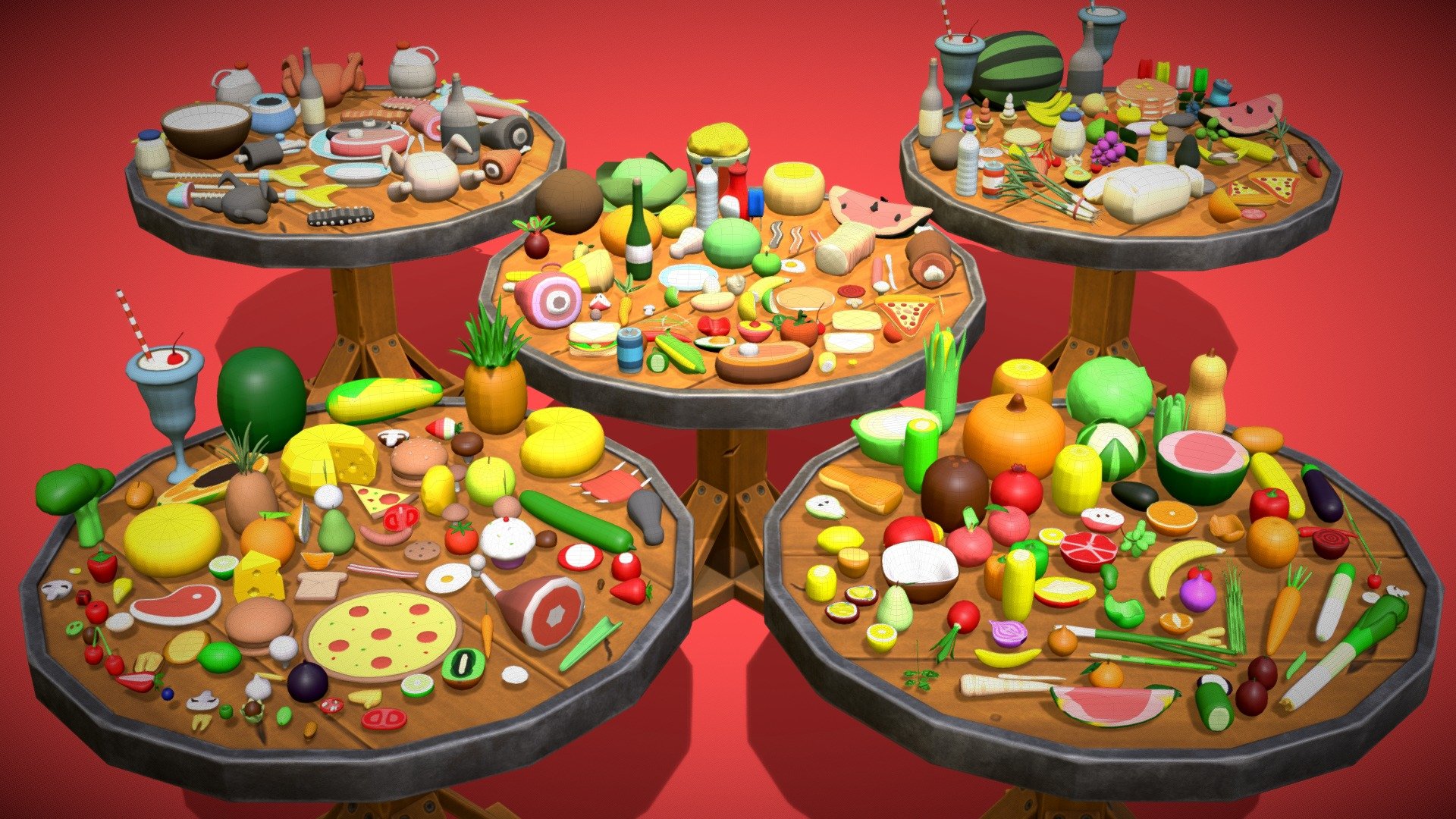 Mega Food Pack 1 - Vegetable Fruits NonVeg Drink - Buy Royalty Free 3D ...