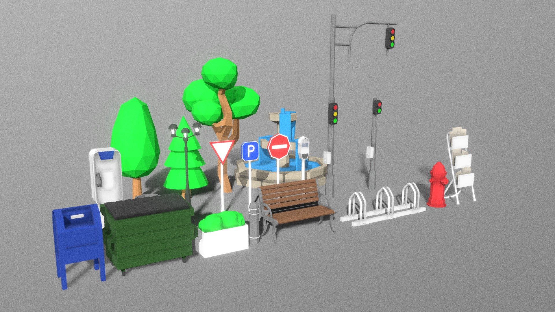 Low Poly - City Items Pack - Download Free 3D model by Dandushik [5ea62cb] - Sketchfab