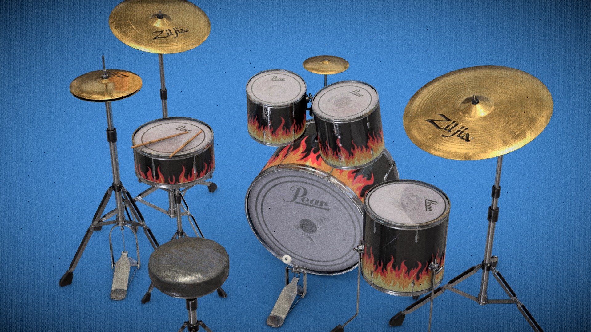 DrumKit - Game ready props Low-poly 3D model - 3D model by ...