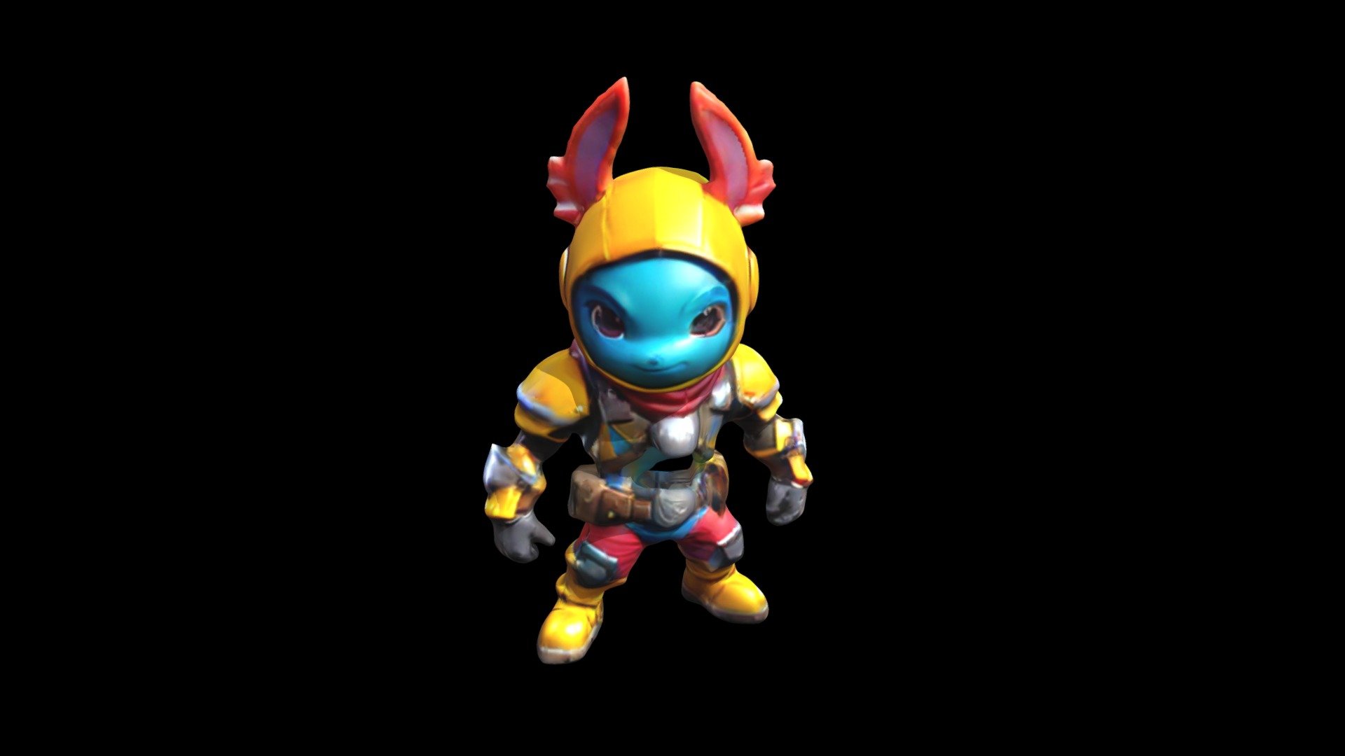 An animated blue creature with red ears stands c - Download Free 3D ...