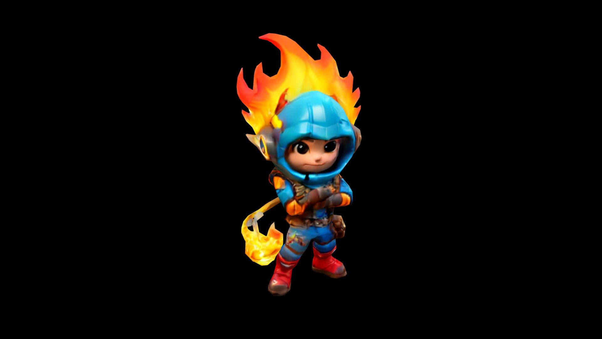 A fiery character with blue helmet and backpack, - Download Free 3D ...