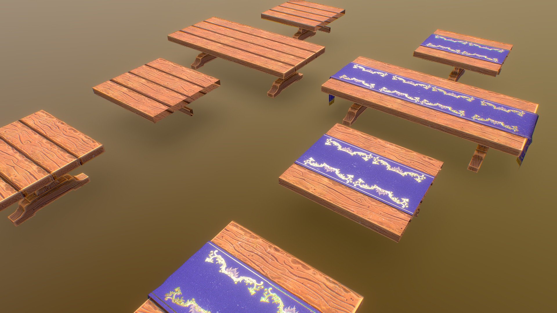 Modular stylized Low-Poly wooden table 2K - 3D model by Yenikholic ...