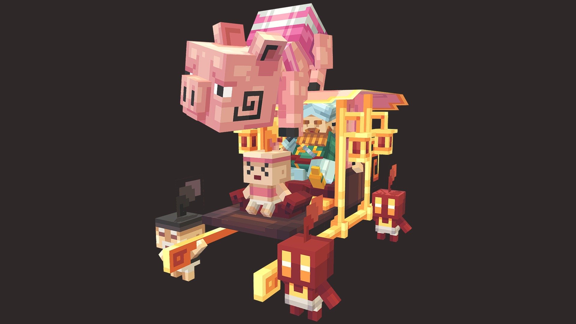 "Pig, Servants" Mounts - 3D model by Queue (@blockbenchqueue) [605f466] - Sketchfab