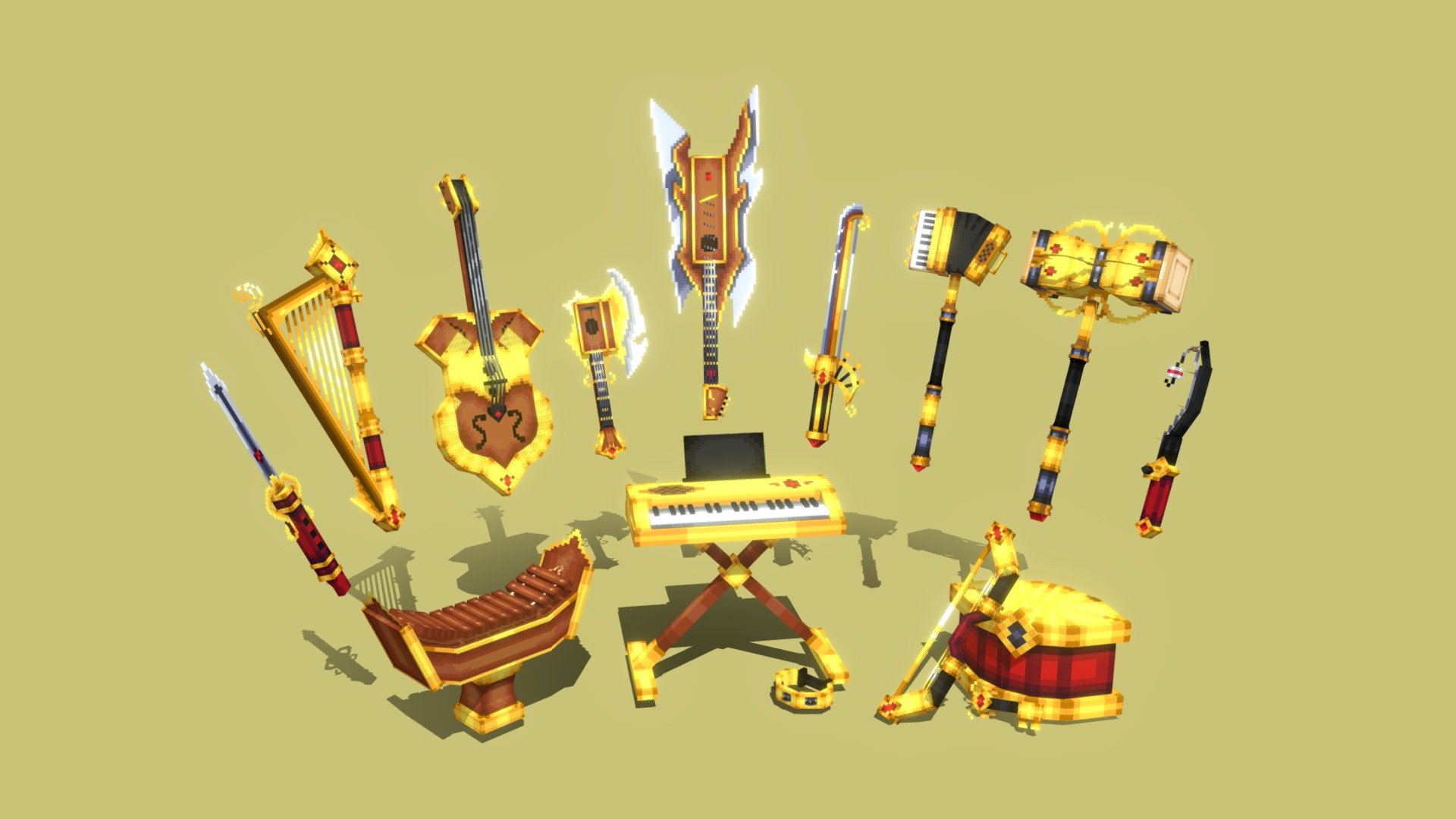 Musical instrument set - 3D model by Kayata [608b5b6] - Sketchfab
