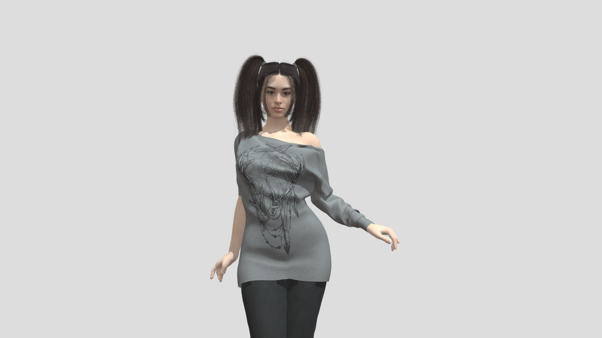 Female Character with double pony tail - 3D model by dopaminecat ...