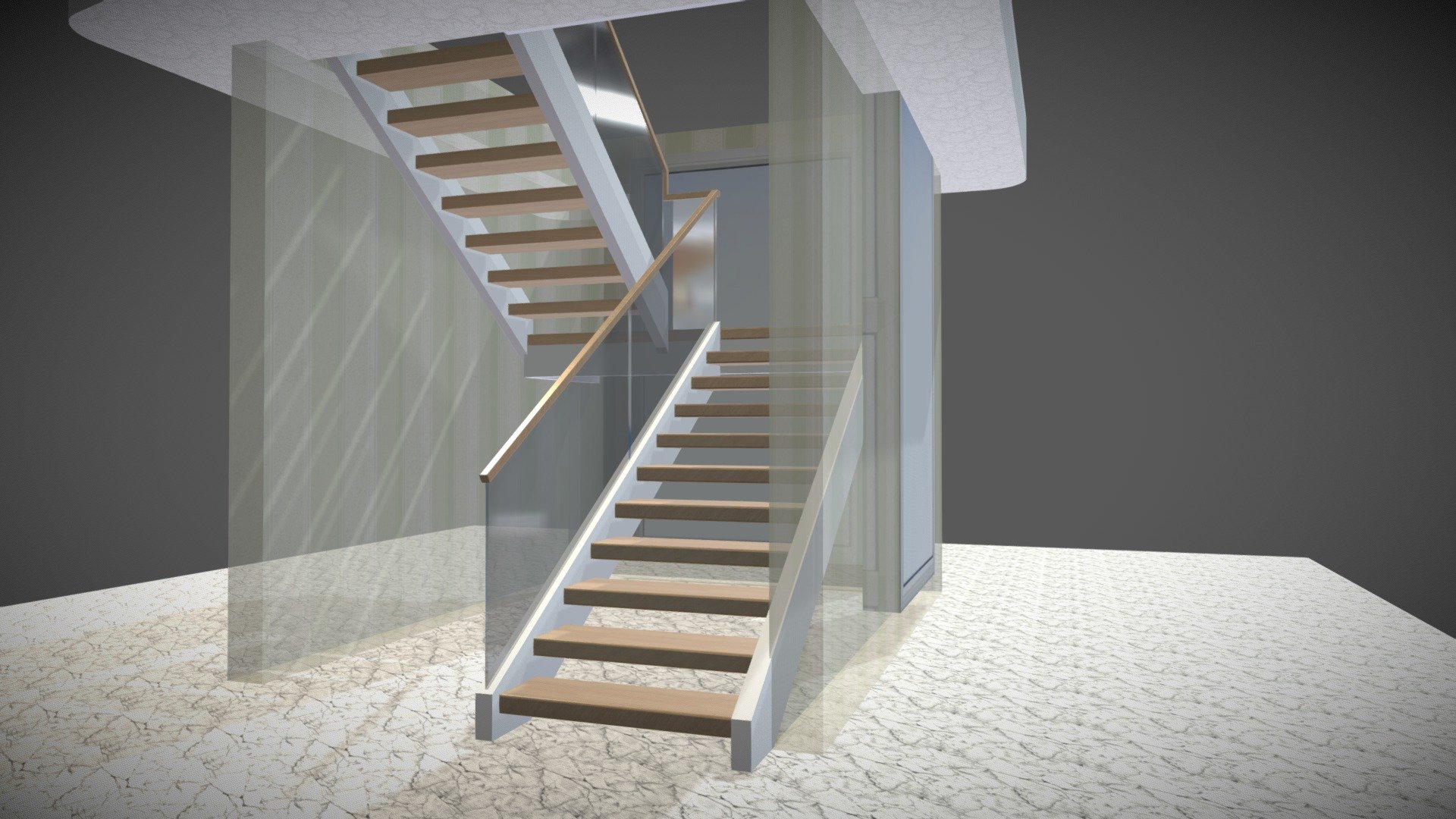 Housed Stringers with Glass Balustrade - 3D model by 3D Software for ...