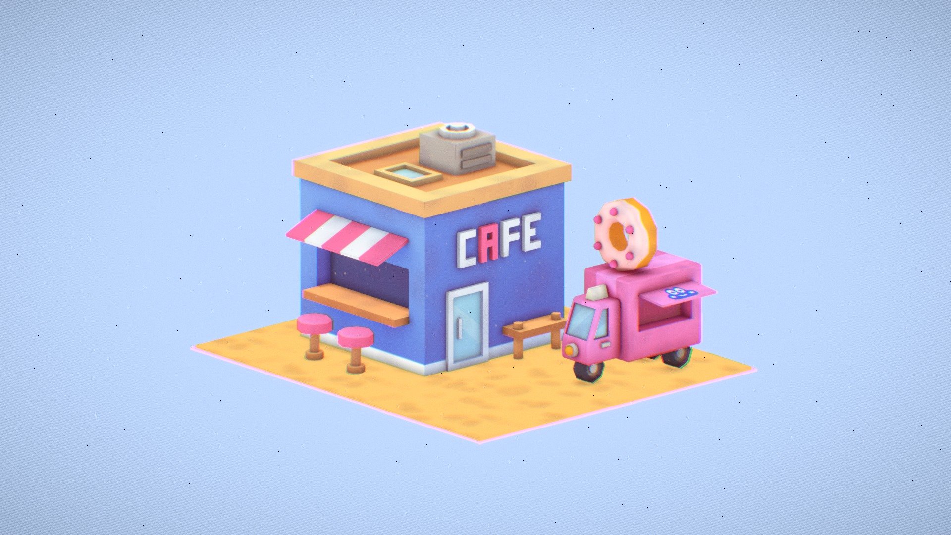 Lowpoly Cafe - 3D model by tumpolin [6128c55] - Sketchfab