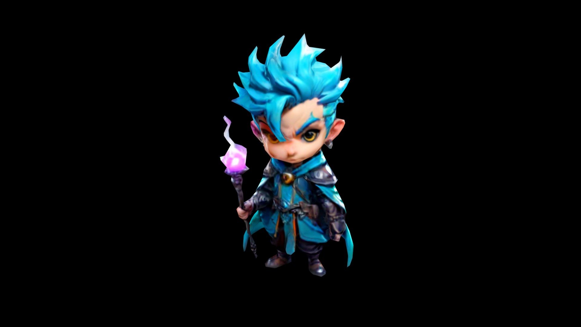 3D rendering of a young blue-haired wizard, arme - Download Free 3D ...