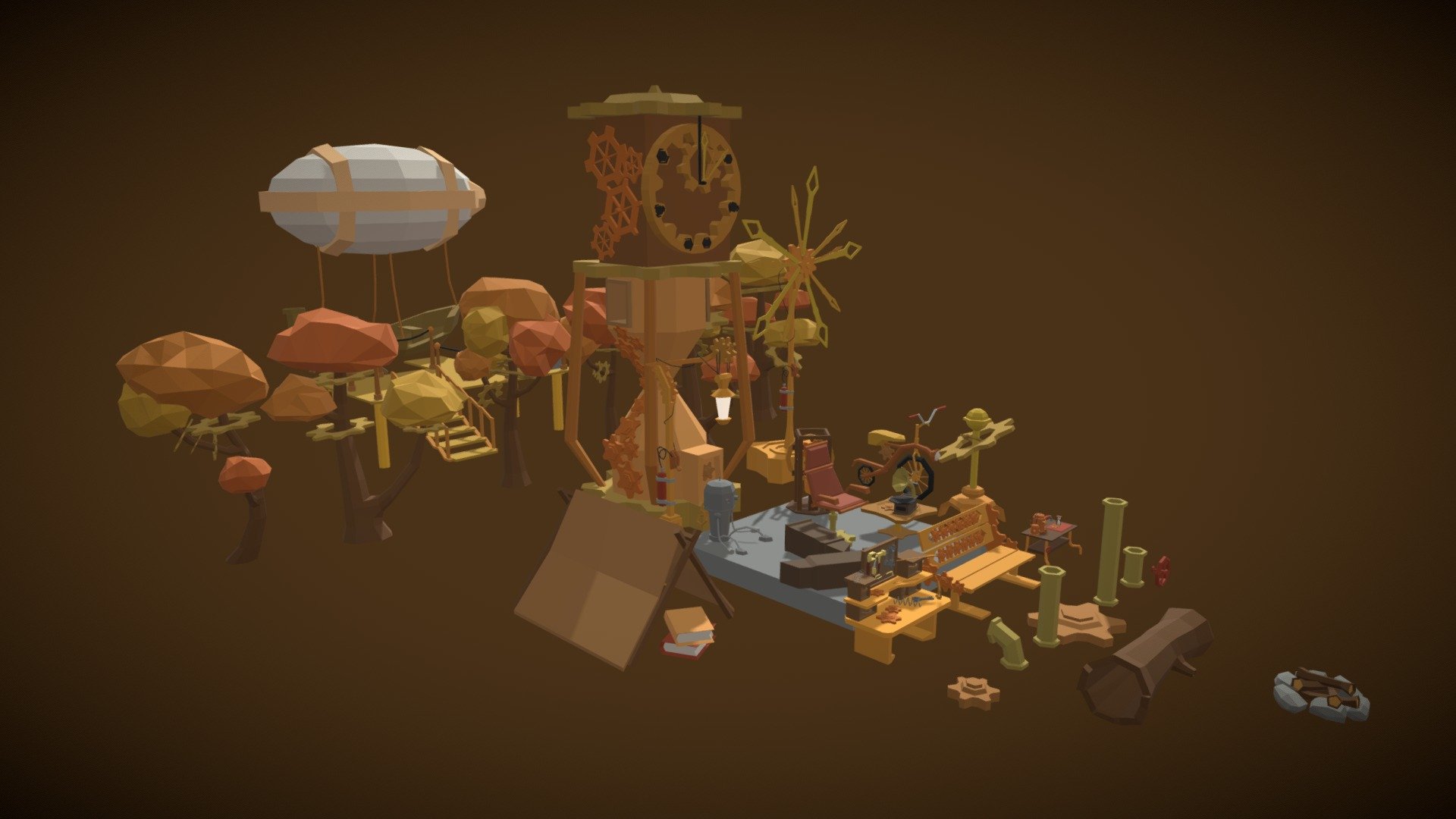 The old steampunk - Stylized low poly asset pack - Download Free 3D model by Meleagor [616ba79 ...
