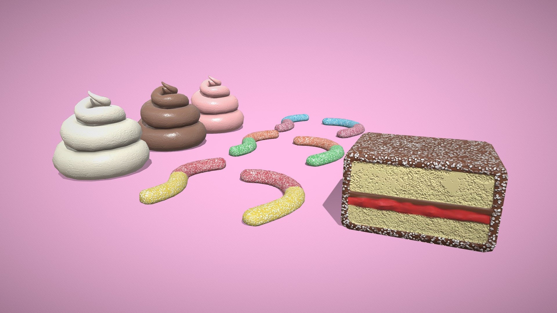 Lamington, Sour Snakes & Icecream Top - Download Free 3D model by ...