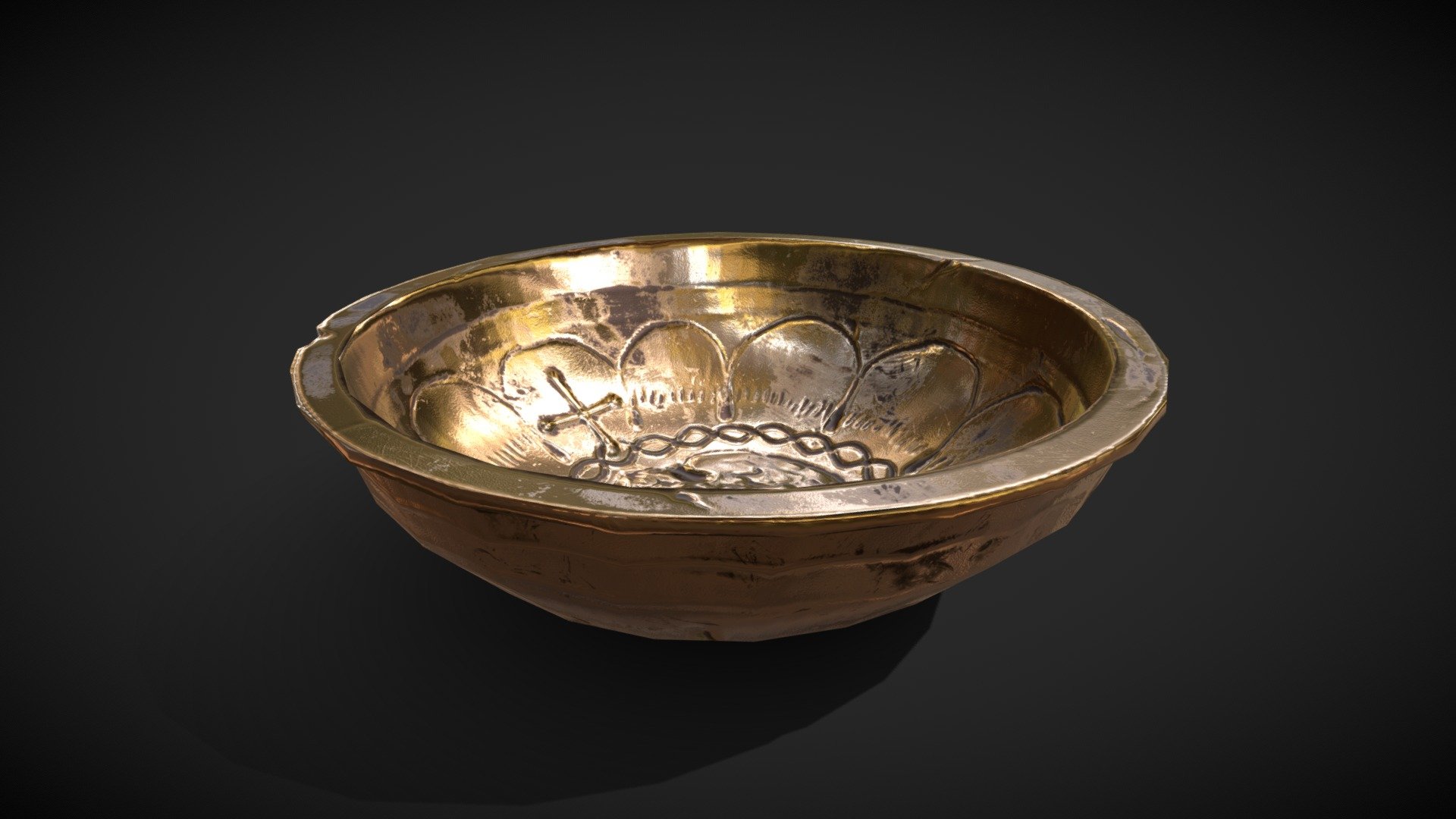 Gold medieval bowl (Low-poly, game-ready) - Download Free 3D model by ...