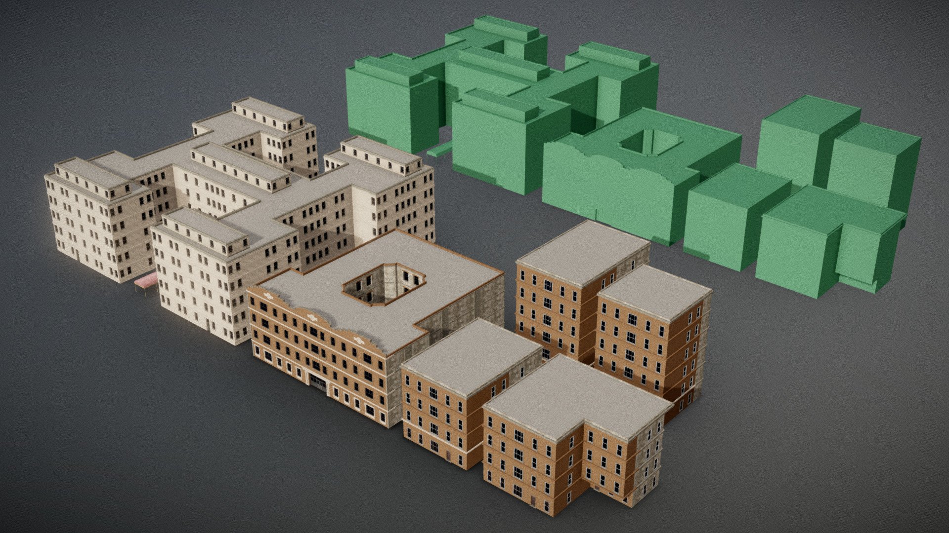 Pack - 6 Building - With Mesh Collider - Download Free 3D model by ...
